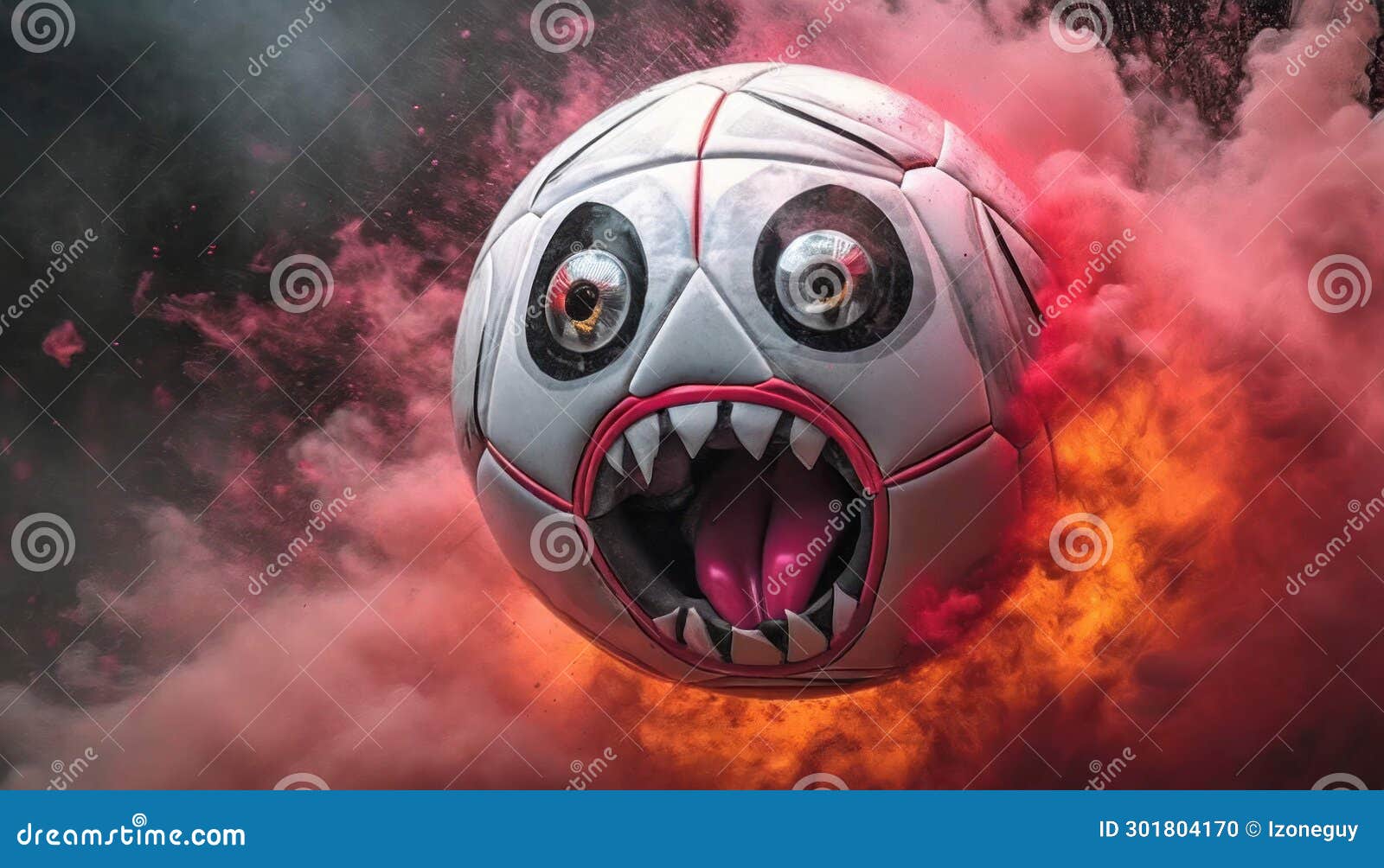 A Screaming Soccer Ball Flying through Smoke Stock Illustration ...