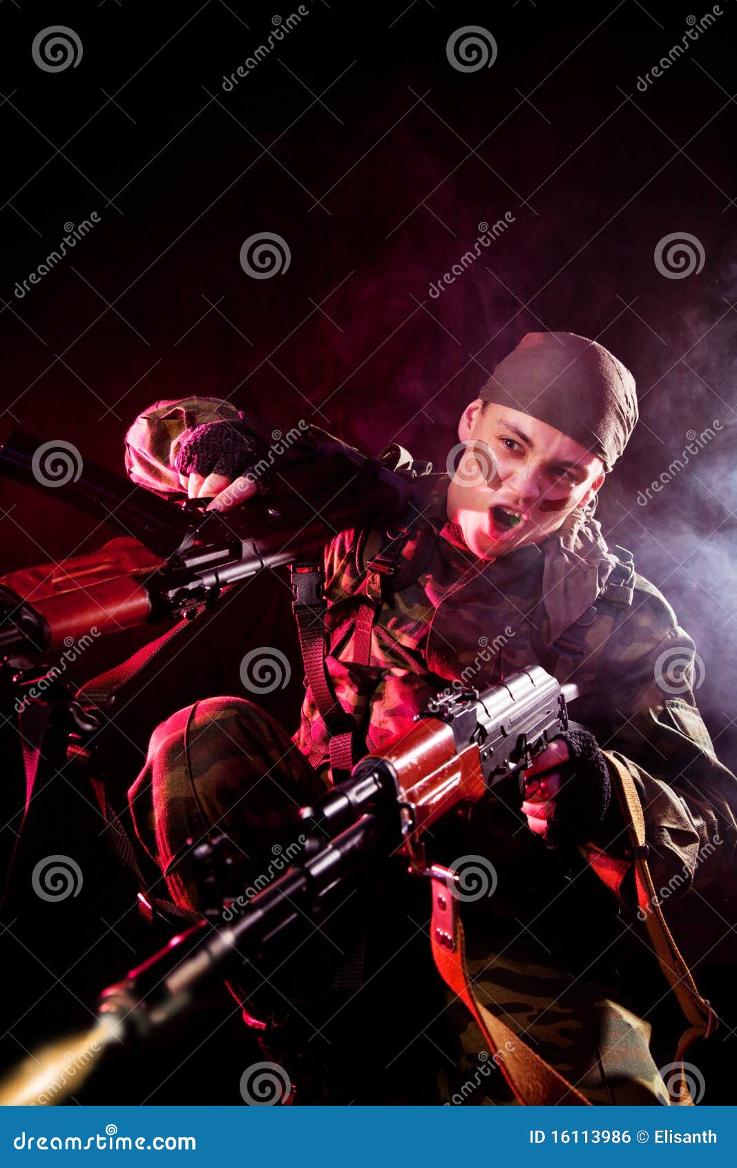 Screaming Soldier Shooting His Enemies Stock Photo - Image of male ...