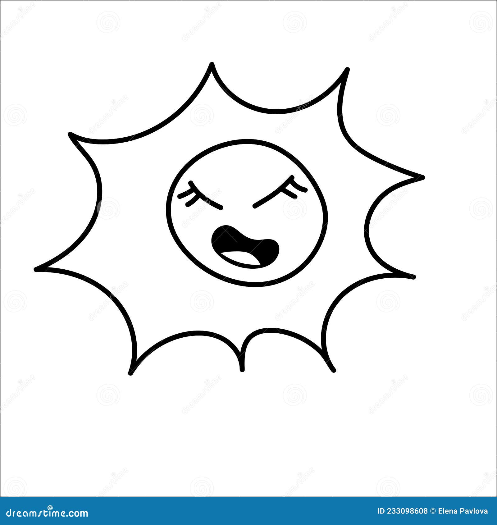 Screaming Sun Doodle Illustration. Hand Drawing Sun with Crying Face ...