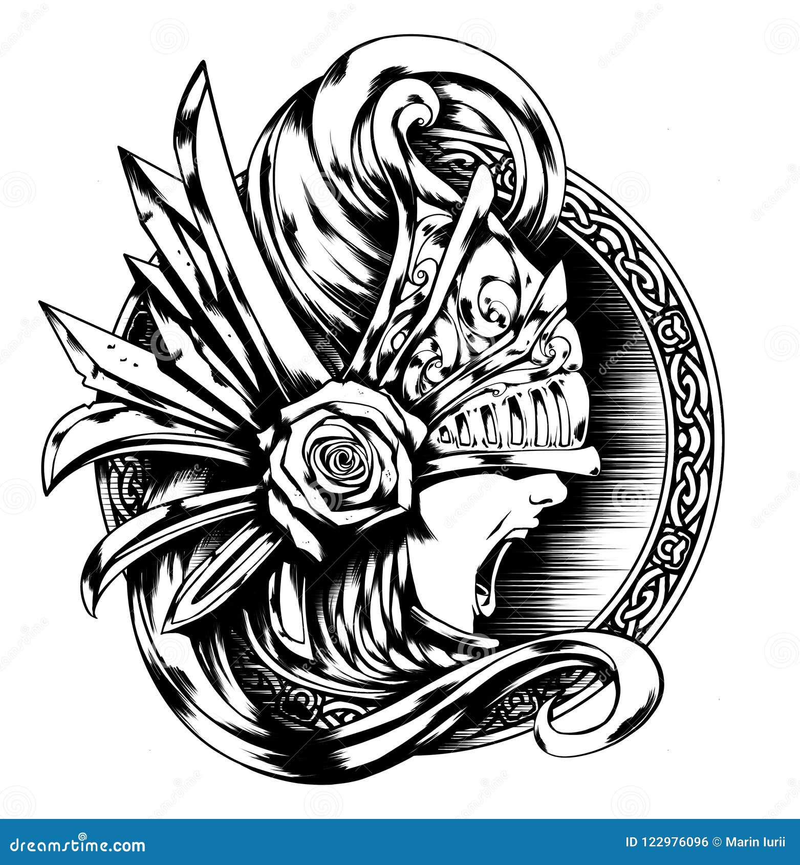 Screaming Valkyrie in Helmet Stock Illustration - Illustration of nose ...