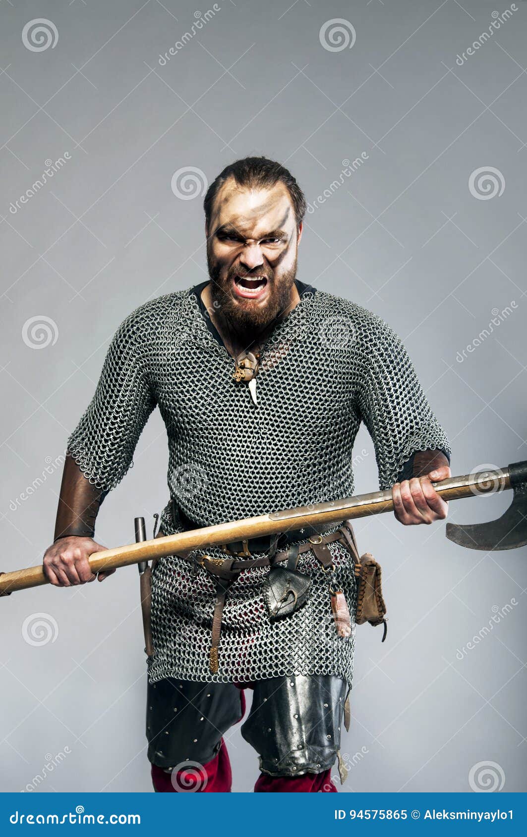 Screaming Viking with His Axe on the Grey Background Stock Image ...