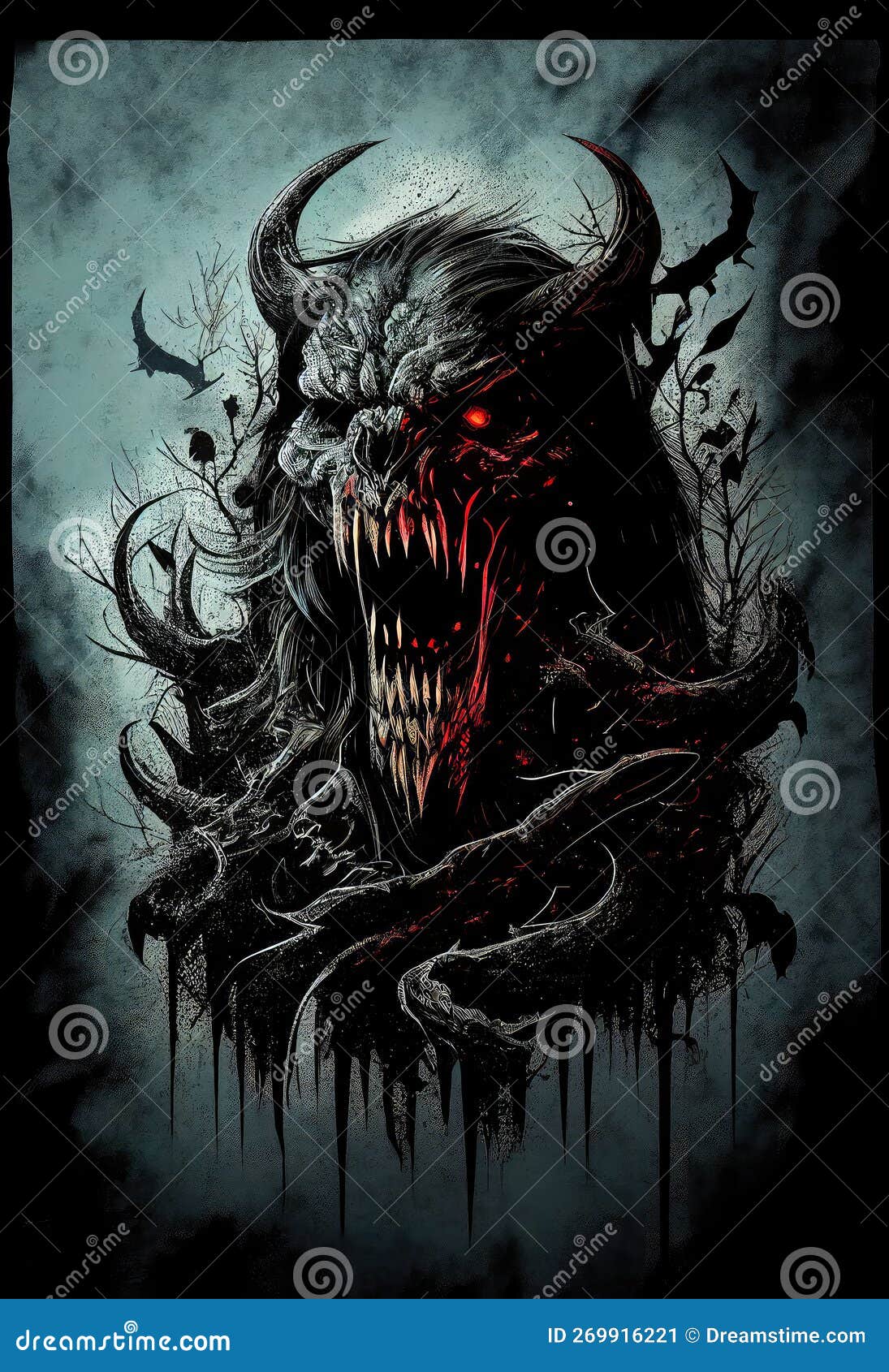 Screaming Werewolf Demon Illustration with Evil Eyes Stock Illustration ...