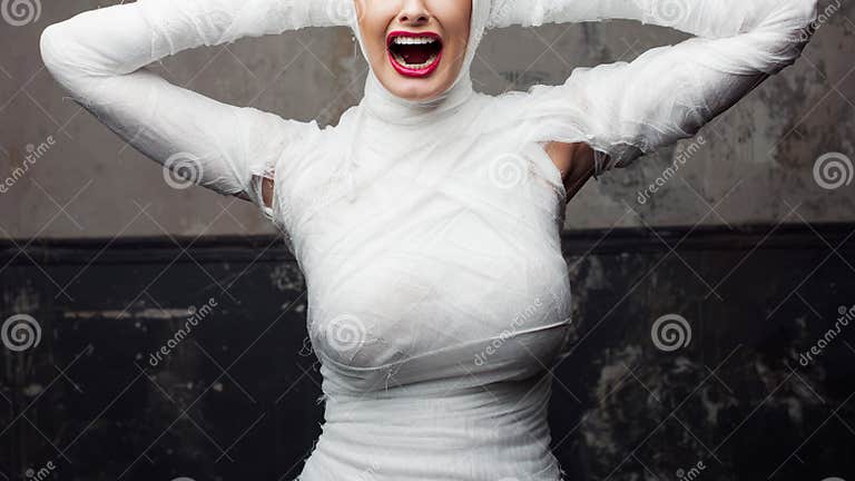 Glamorous Mummy Portrait Of A Young Beautiful Woman In Bandages All