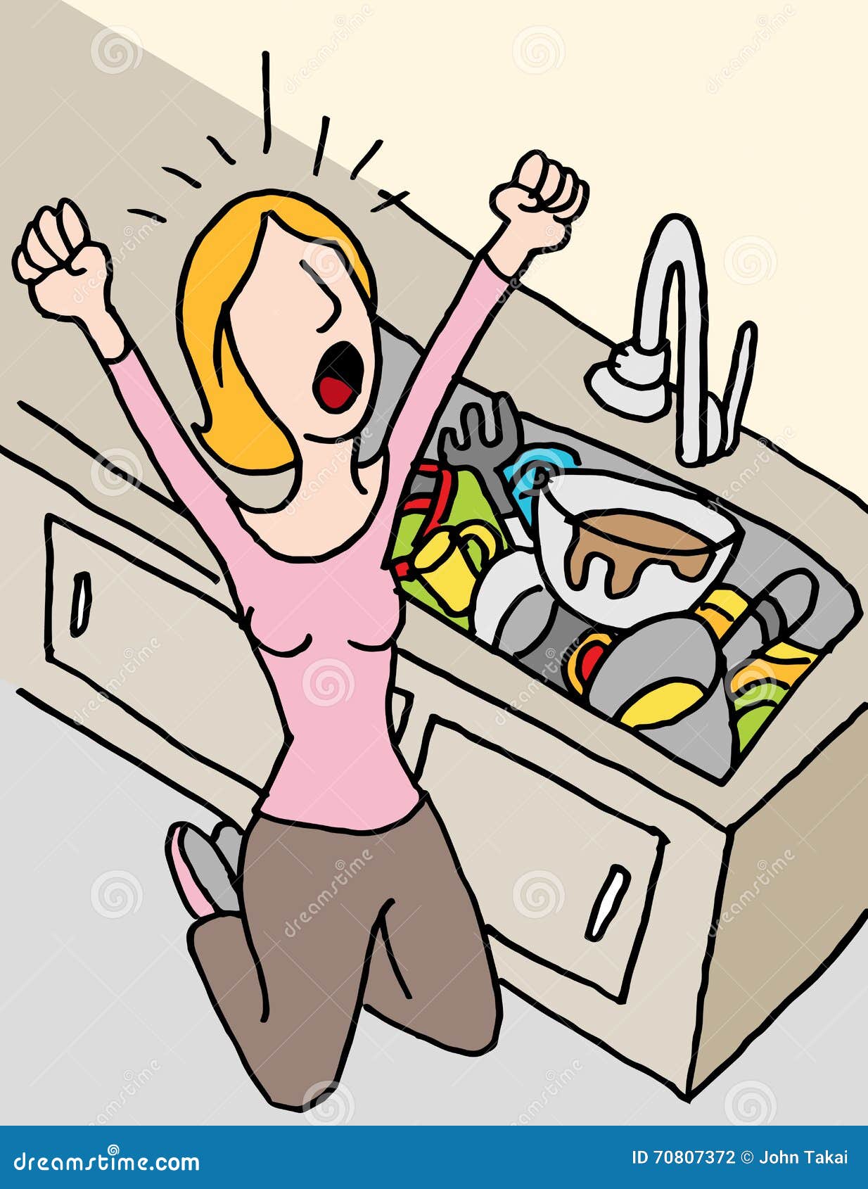 Screaming Woman Doing Dishes Stock Vector - Illustration of graphic ...