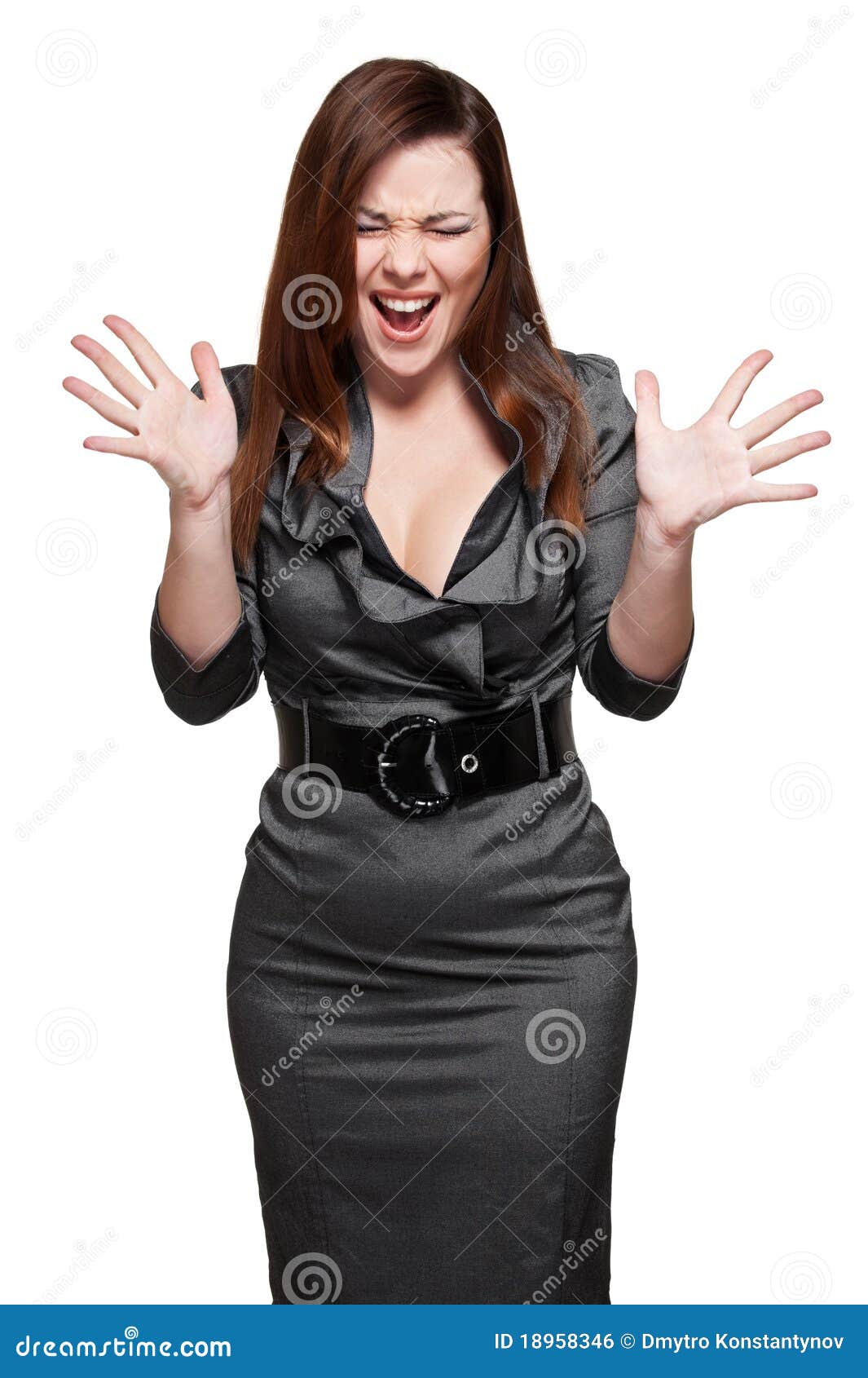 Screaming Woman in Grey Dress Stock Photo - Image of crazy, caucasian ...