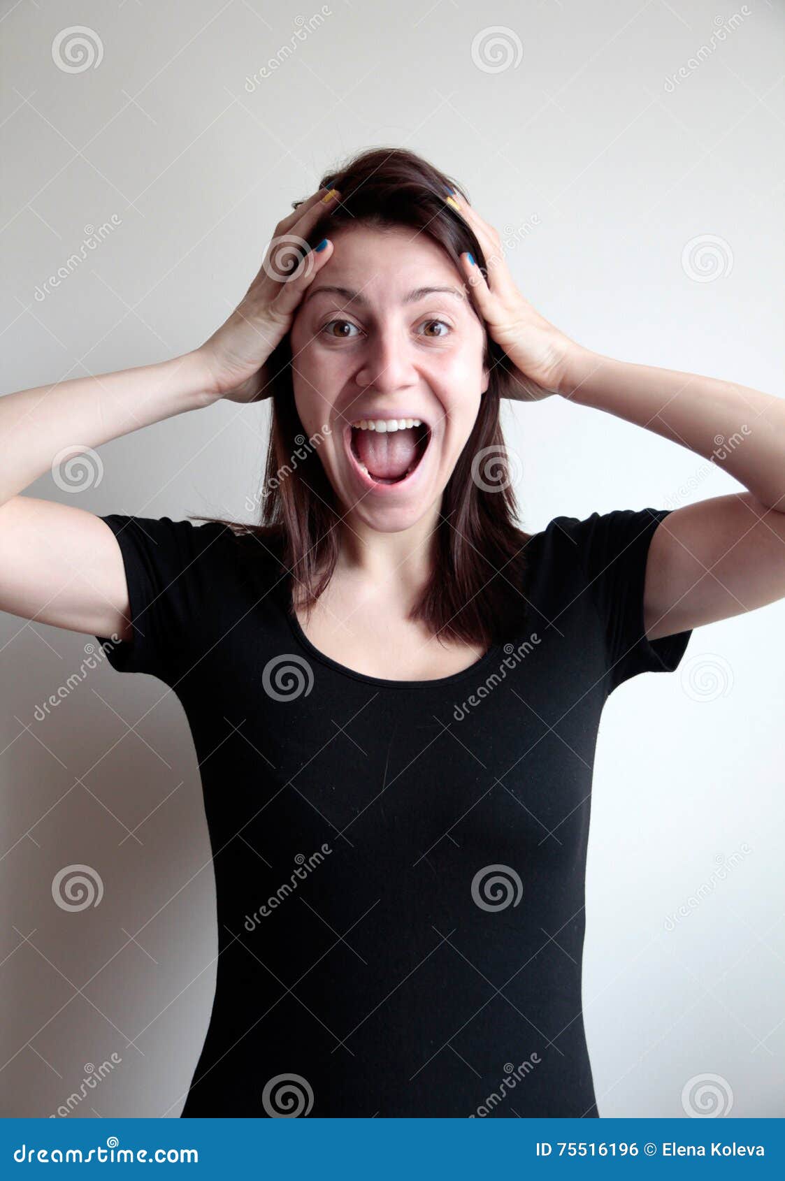 Screaming Woman Holding Head between Hands Stock Photo - Image of ...