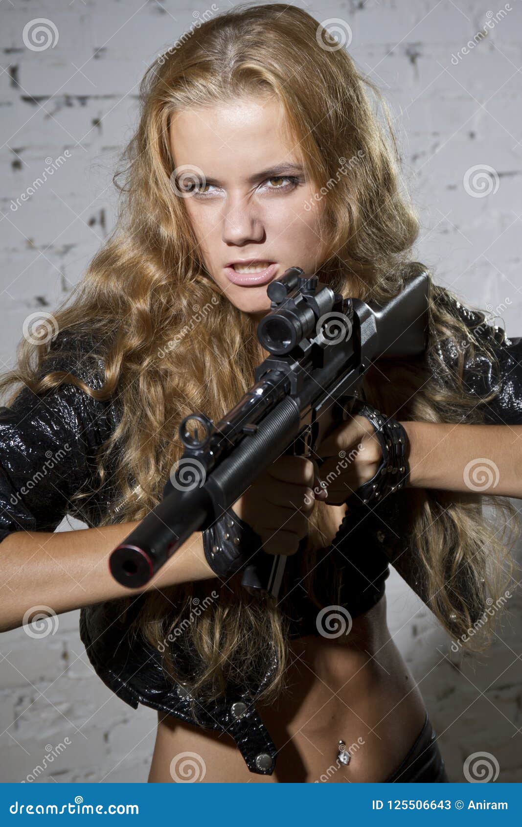 Screaming Woman with Machine Gun Stock Image - Image of gloves ...