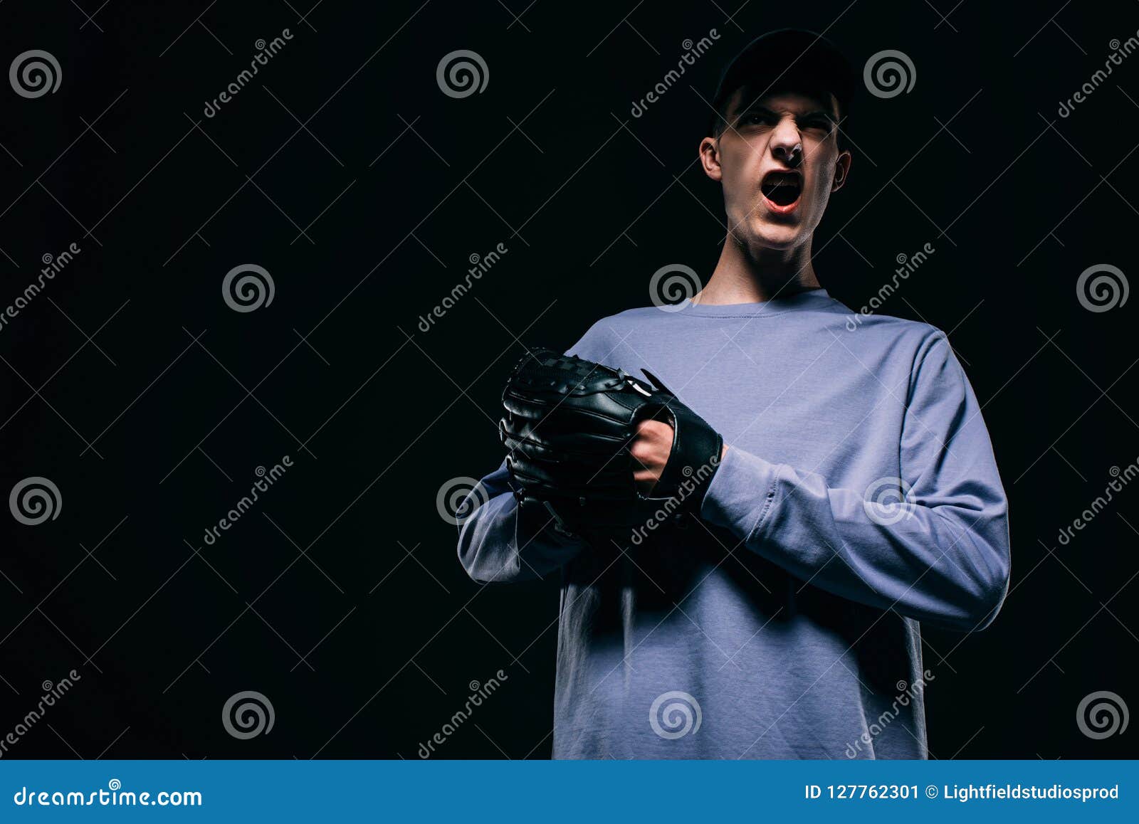 Screaming Young Man with Baseball Glove Stock Image - Image of handsome ...
