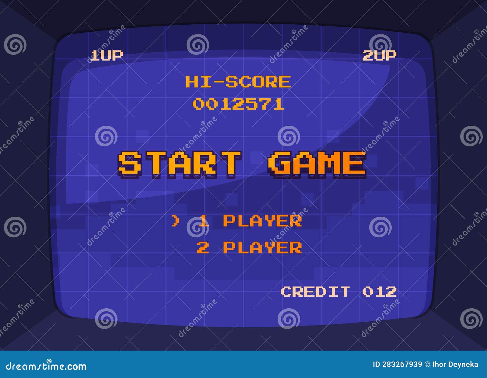 Screen with an Arcade Game. Start Screen in the Gaming Device. Vector ...