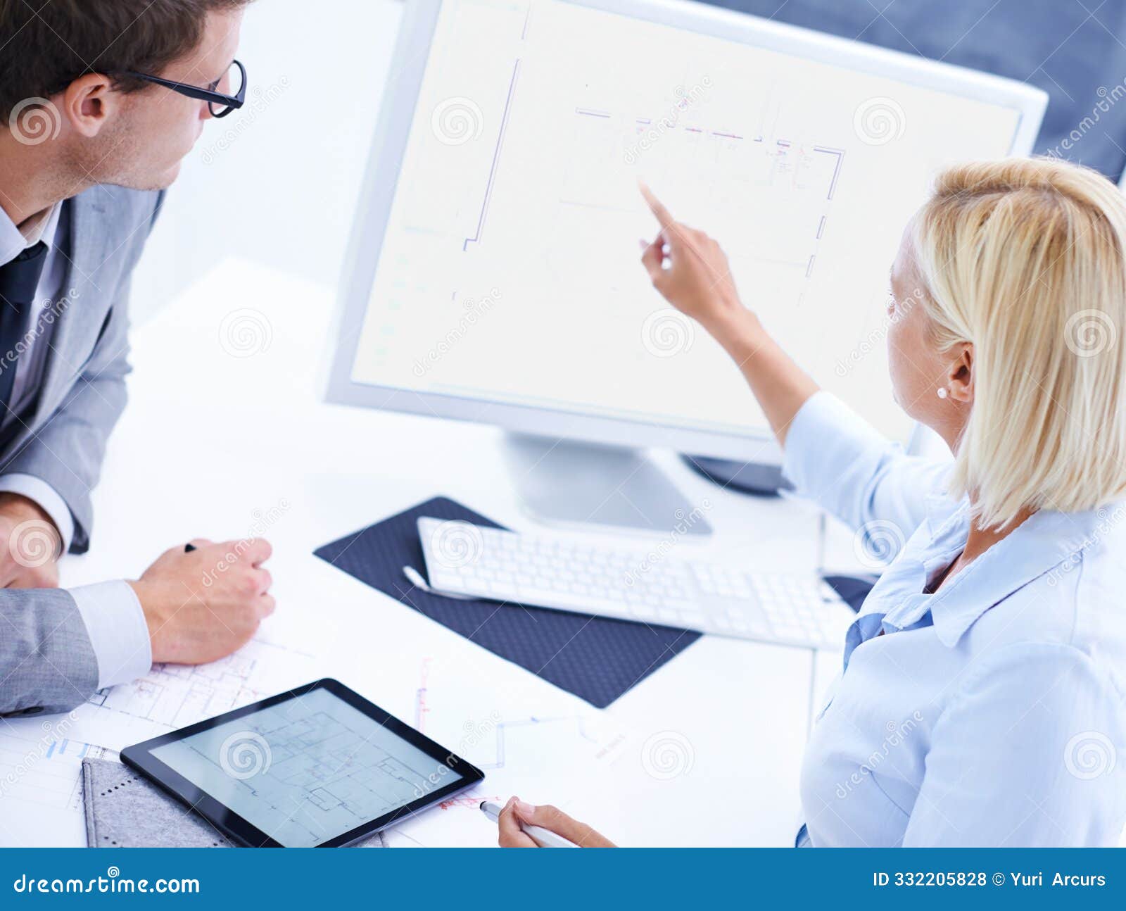 Screen, Architecture Floor Plan or Business People on Computer for ...