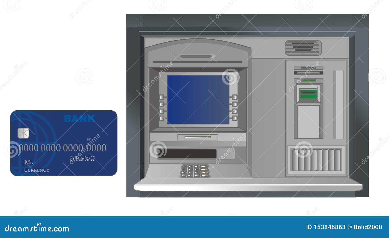 Screen of ATM and card stock illustration. Illustration of currency ...