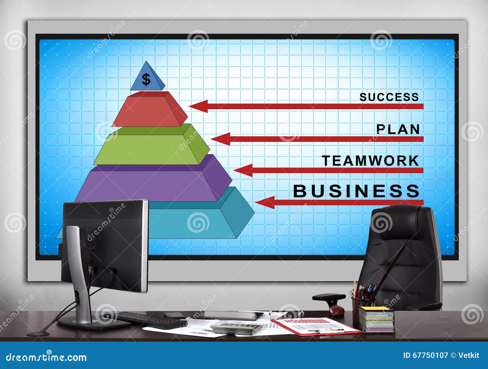 Screen with Business Pyramid Stock Image - Image of desk, indoor: 67750107