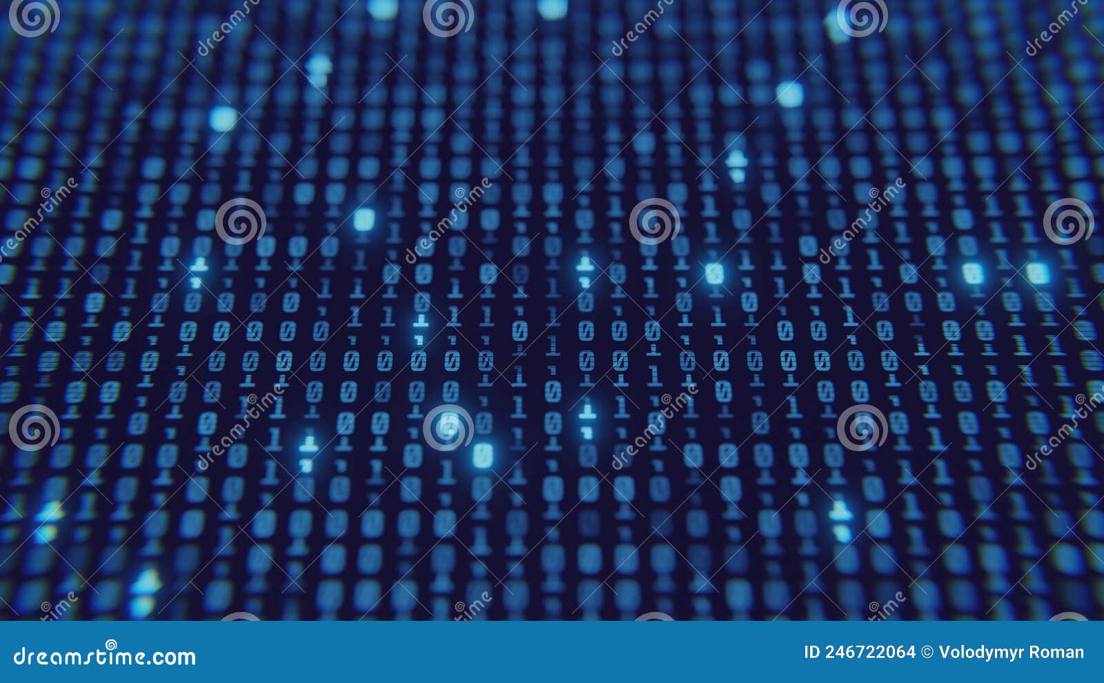 Screen Close Up Digital Computer Numbers. Blue Digital Binary Data on ...