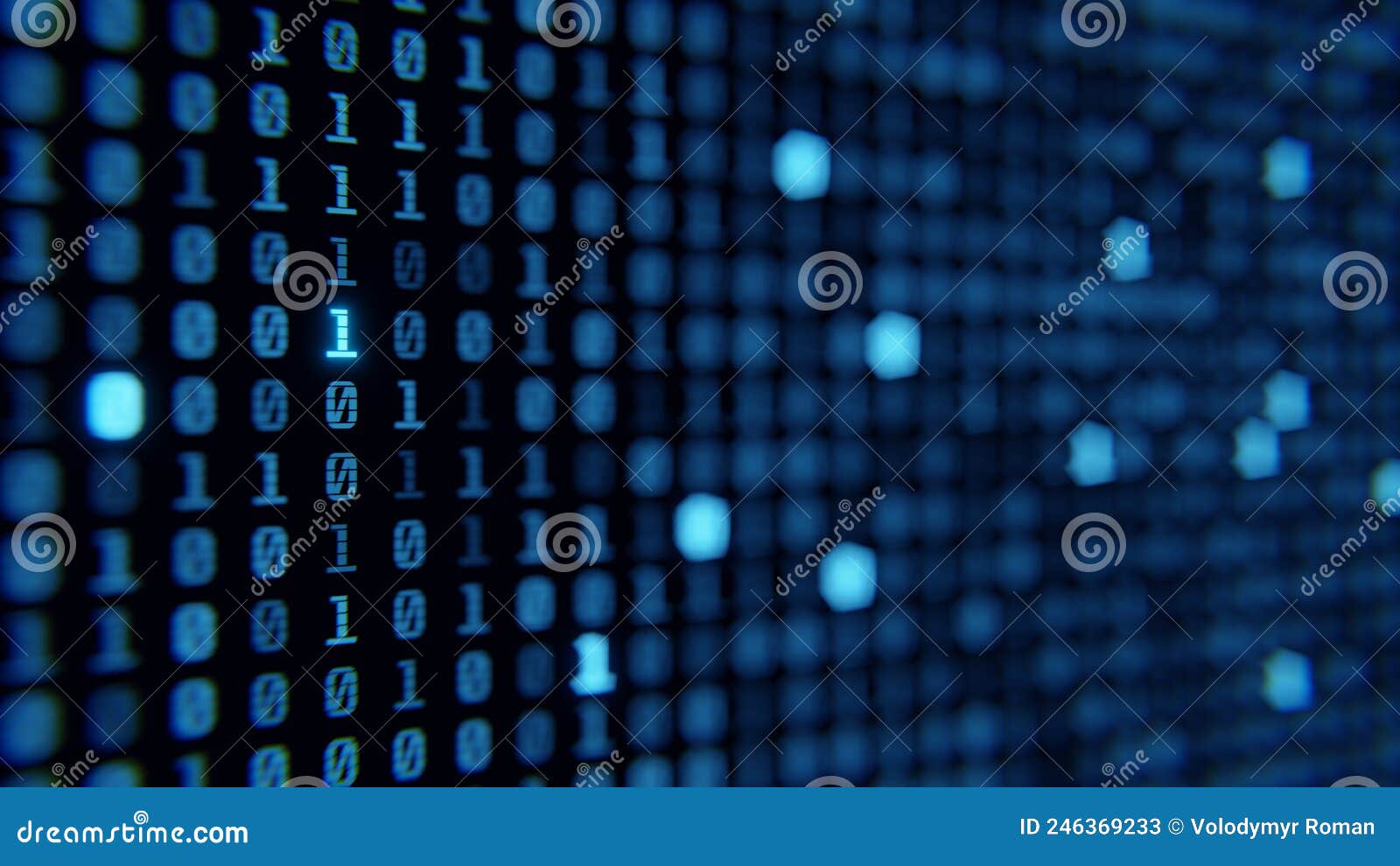 Screen Close Up Digital Computer Numbers. Blue Digital Binary Data on ...