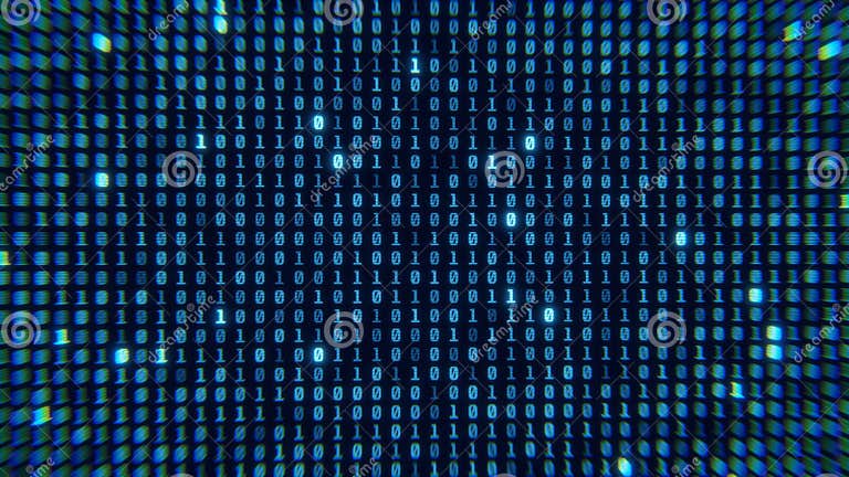 Screen Close Up Digital Computer Numbers. Blue Digital Binary Data on ...