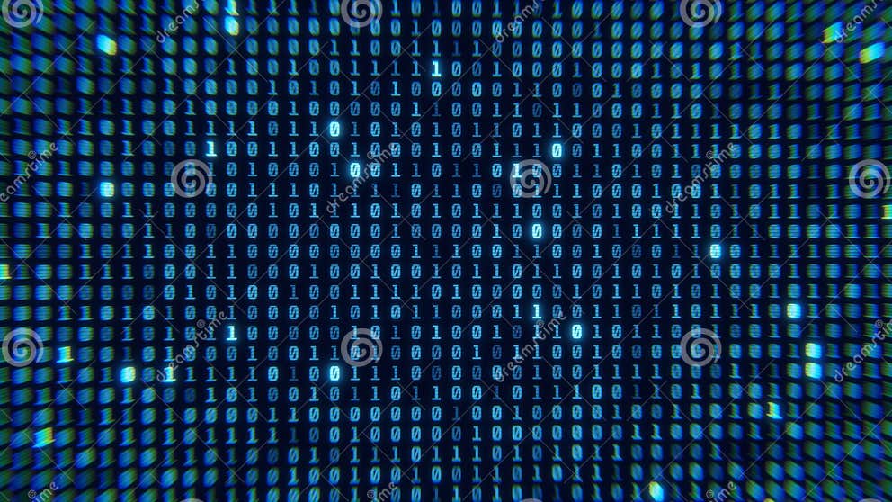 Screen Close Up Digital Computer Numbers. Blue Digital Binary Data on ...