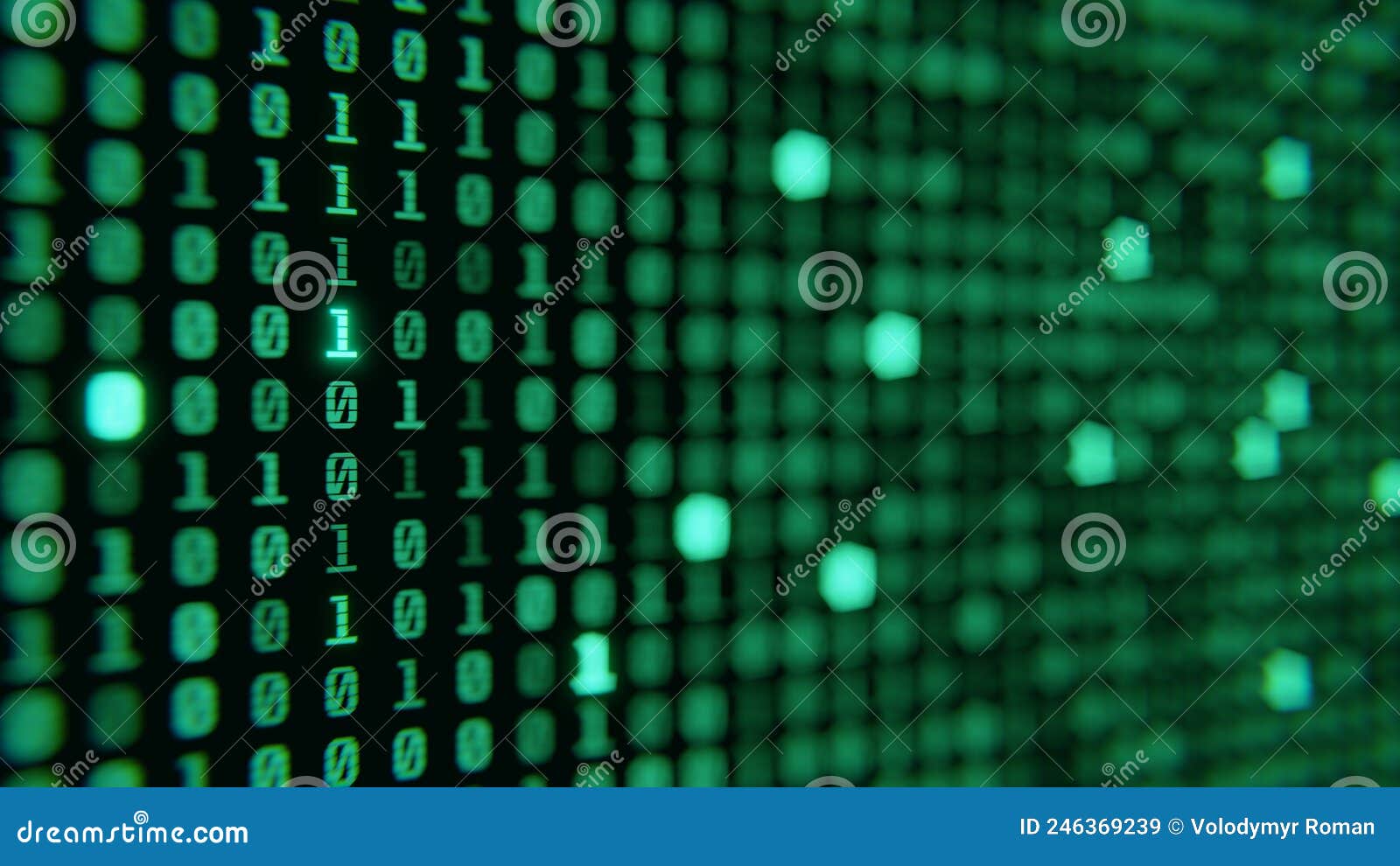 Screen Close Up Digital Computer Numbers. Green Digital Binary Data on ...