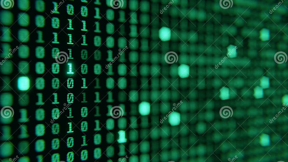 Screen Close Up Digital Computer Numbers. Green Digital Binary Data on Computer Screen Loopable ...