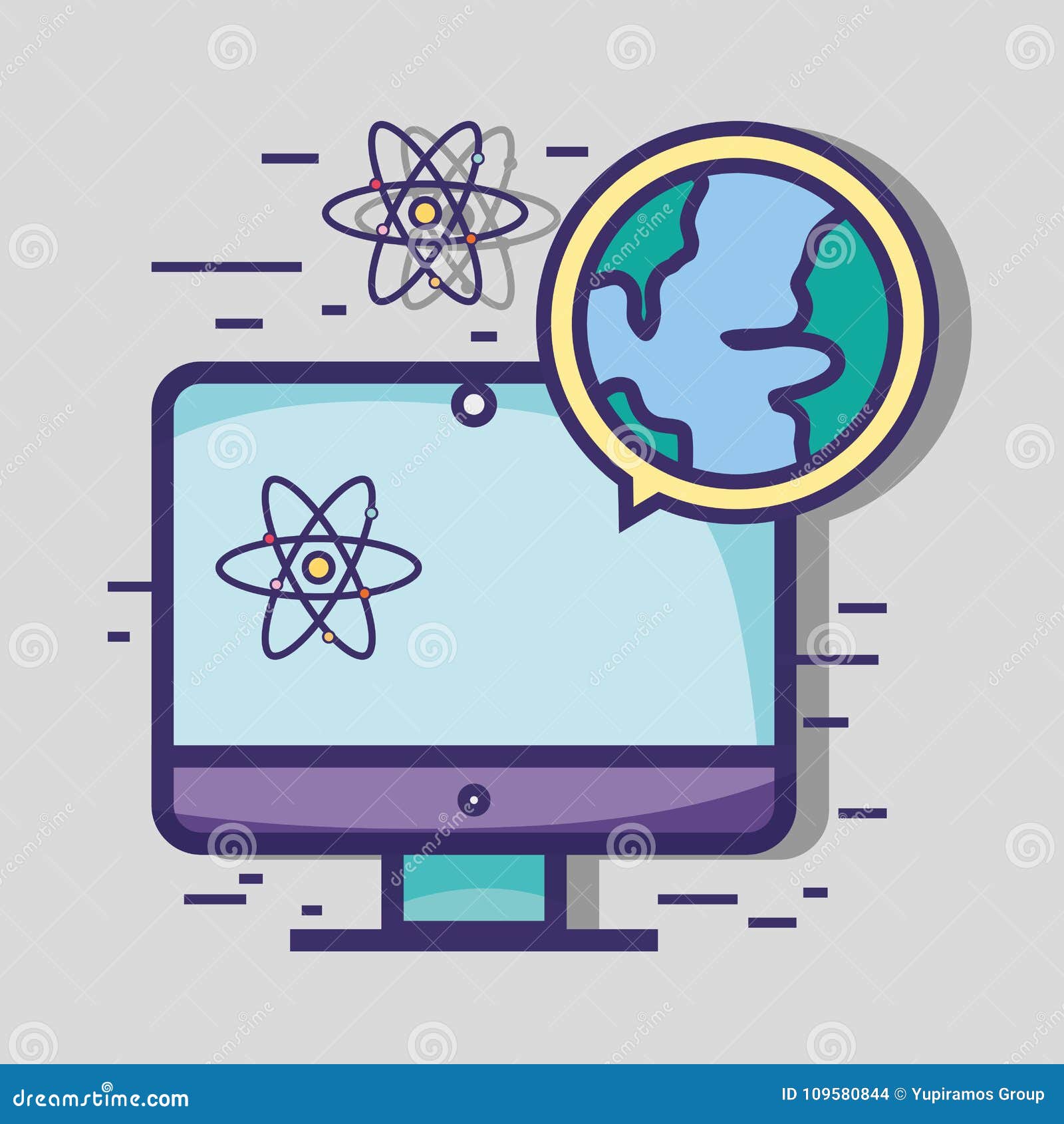 Screen Computer with Global Planet and Atom Stock Vector - Illustration ...
