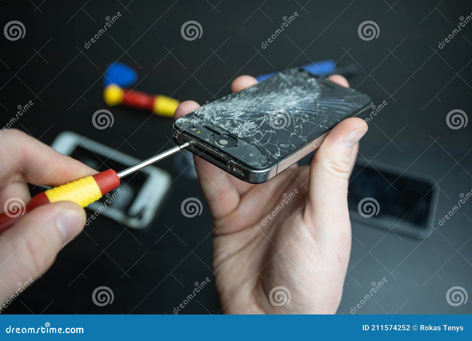 Screen Cracked Smartphone. Mobile Phone with Damaged Touchscreen ...