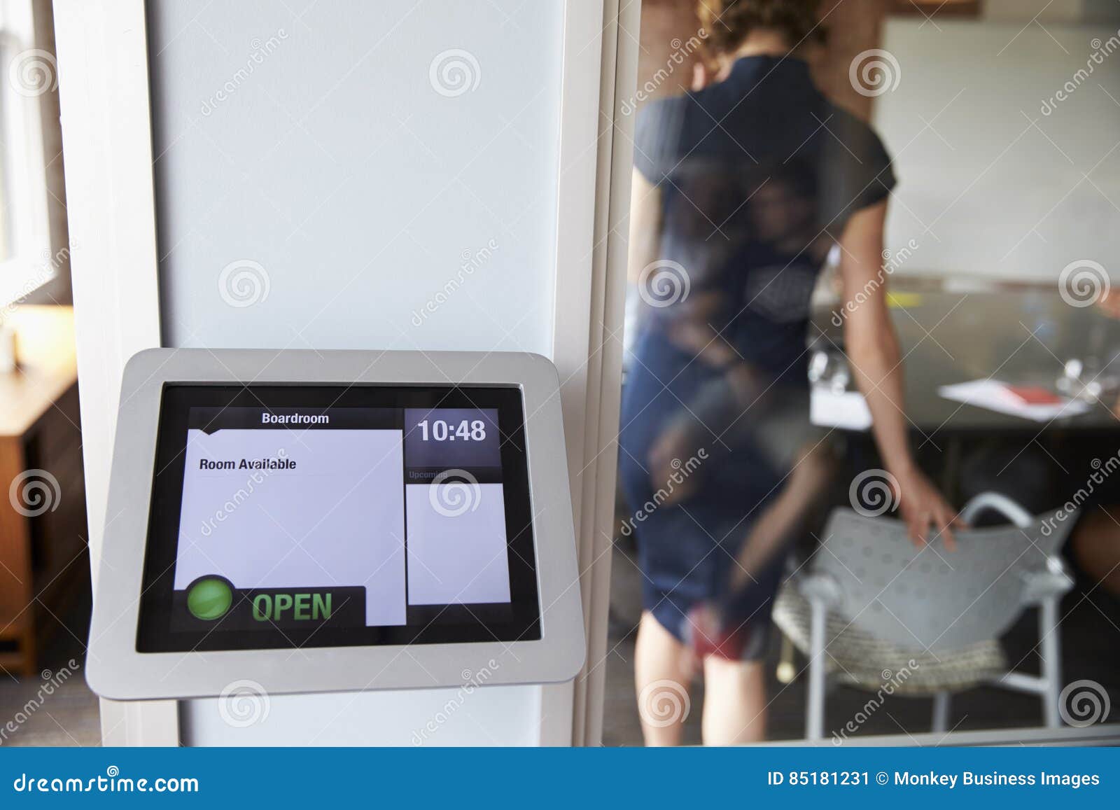 Screen of Digital Tablet Booking System Outside Modern Boardroom Stock ...