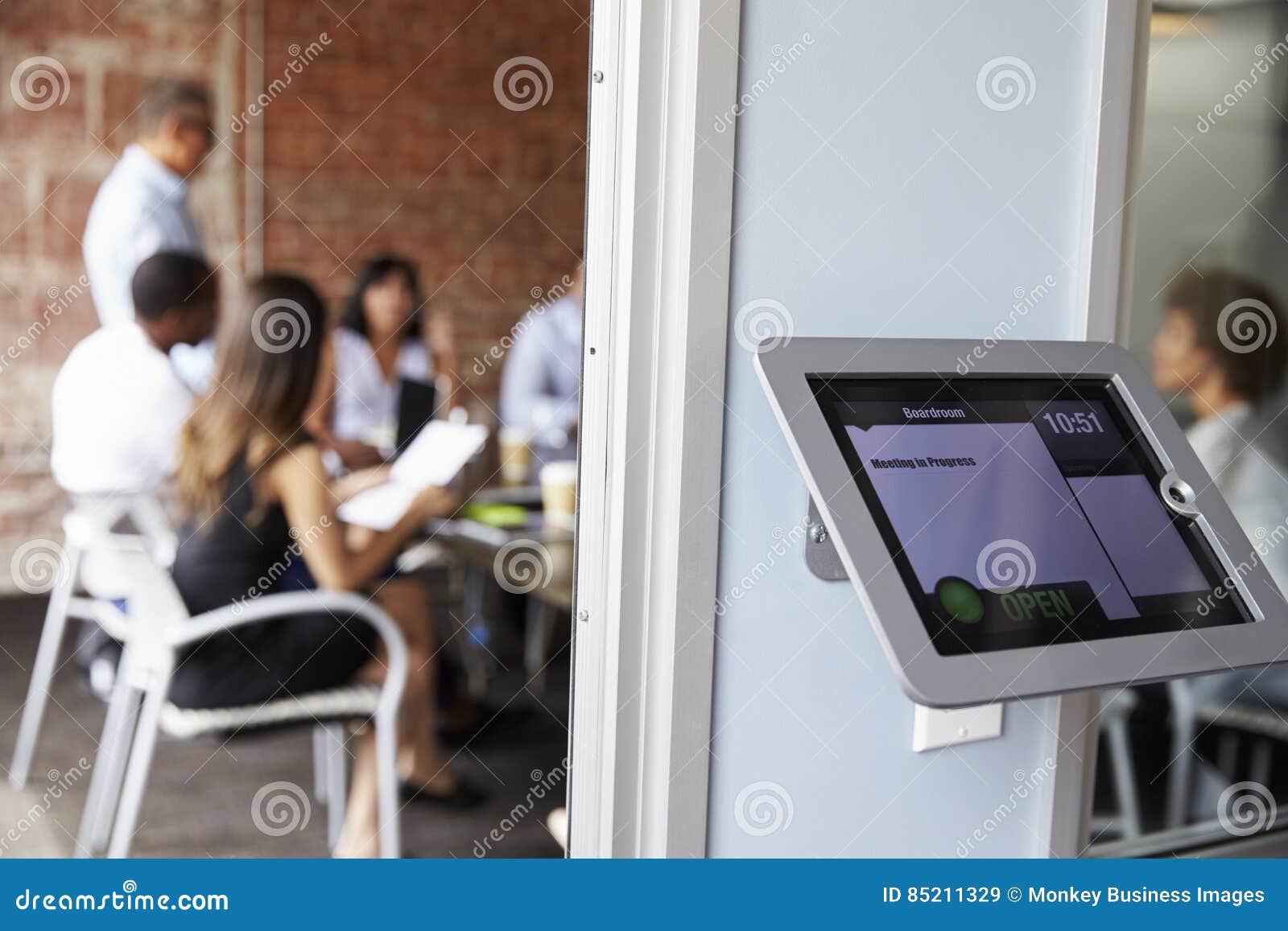Screen of Digital Tablet Booking System Outside Modern Boardroom Stock ...