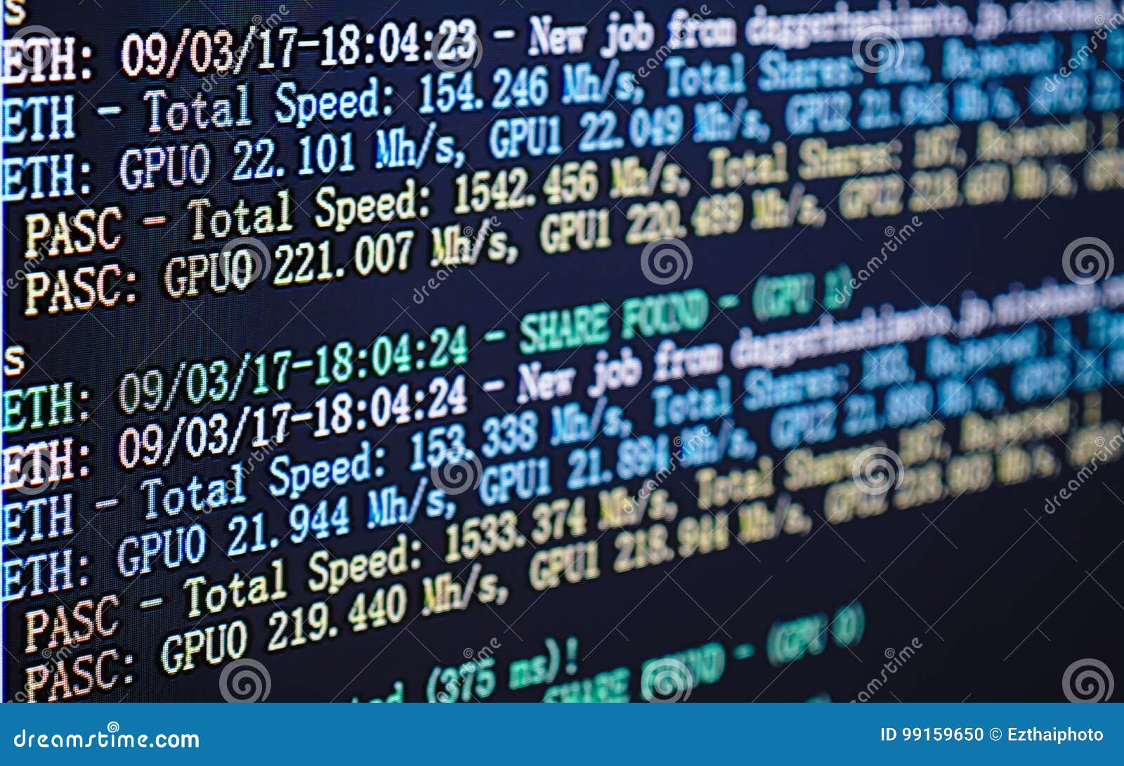 Screen Display Of Cryptocurrency Mining & X28;Dual Mining Ethereum Or ...