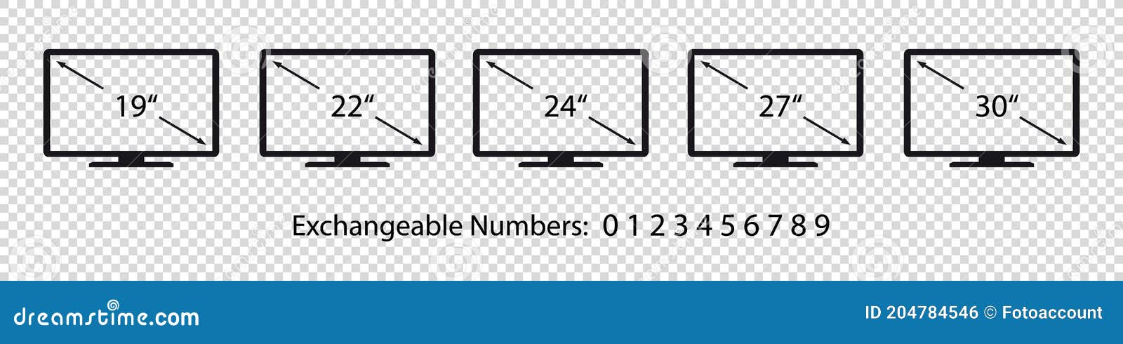 Screen Display Set of Different Diagonal Sizes - Vector Illustrations ...