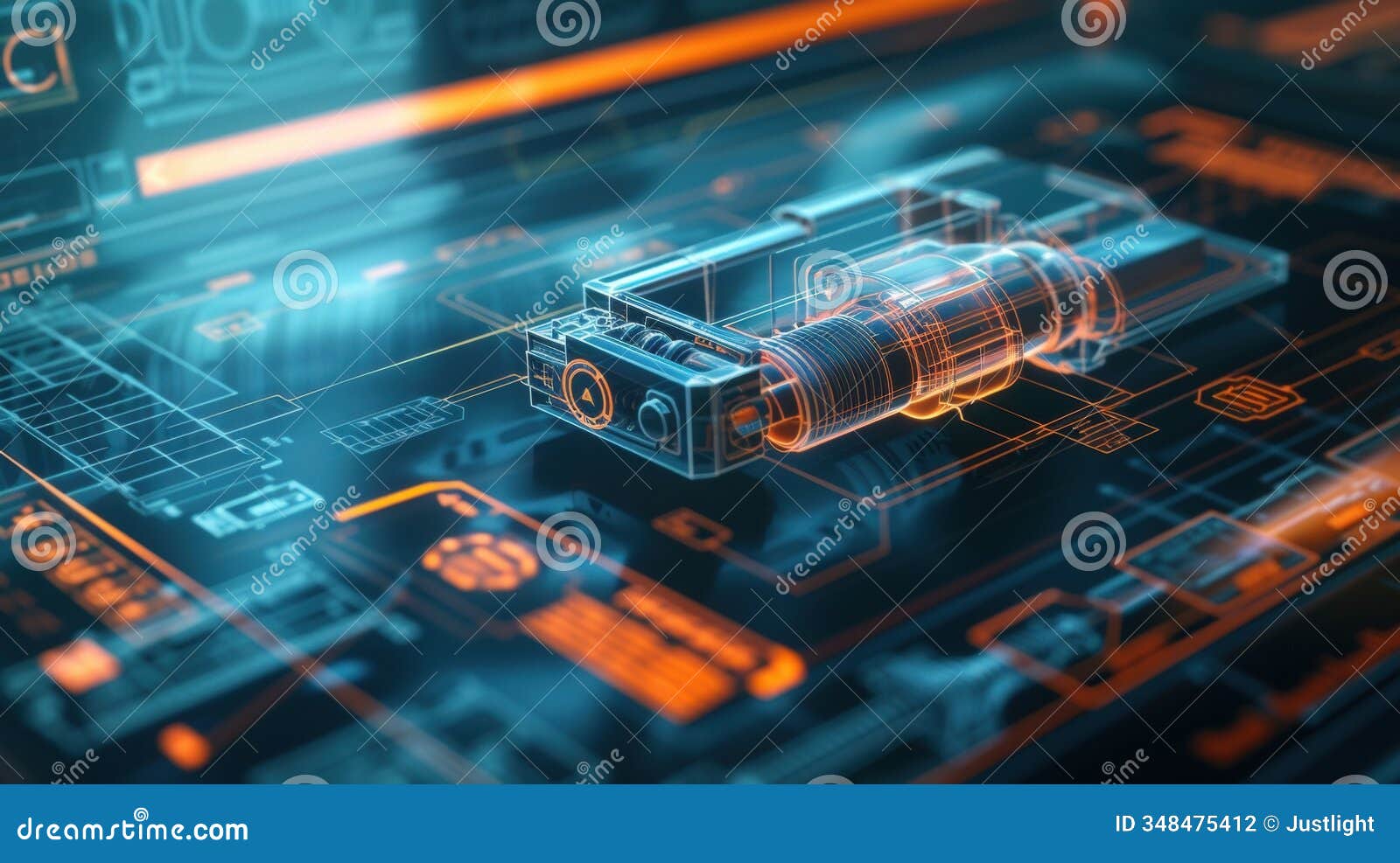 A Screen Displays a Detailed Blueprint of a Piece of Machinery with ...