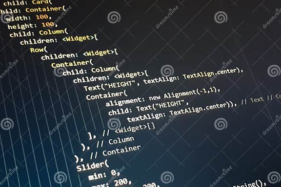 Screen of Flutter Application Developing Code. Lines of Code on Computer Screen Stock Photo ...