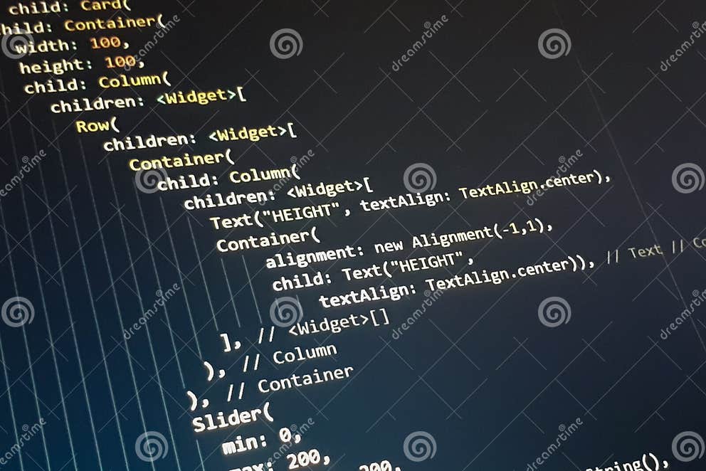 Screen of Flutter Application Developing Code. Lines of Code on Computer Screen Stock Photo ...