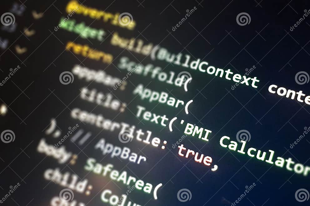 Screen of Flutter Application Developing Code. Lines of Code on Computer Screen Stock Image ...