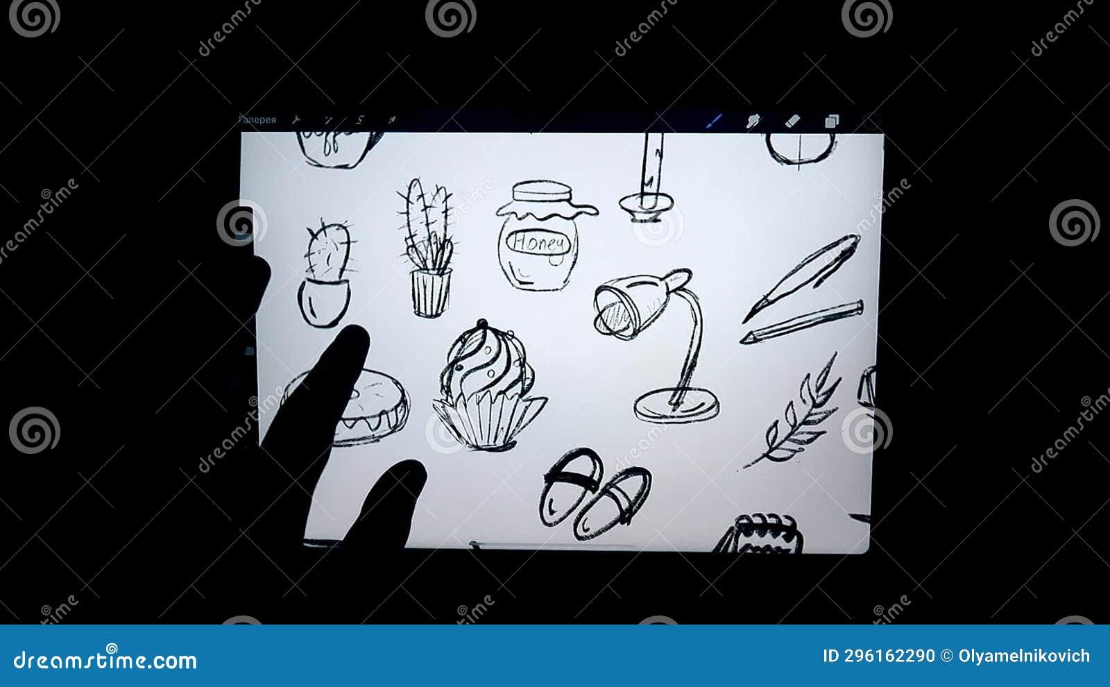 On Screen of Gadget There is Digital Drawing of Small Elements in ...