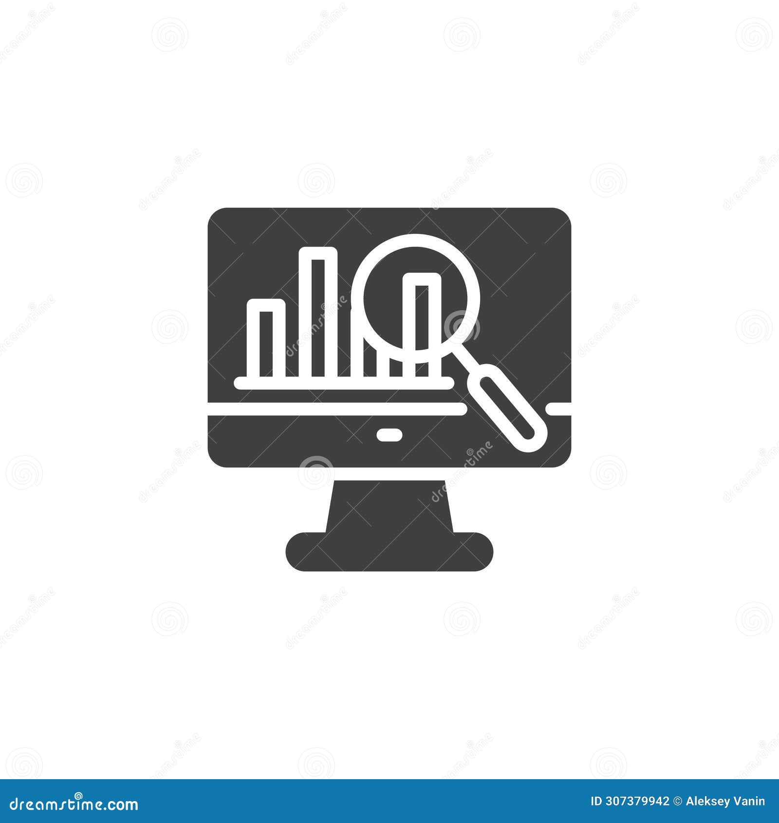 Screen with Graph and Magnifying Glass Vector Icon Stock Illustration ...