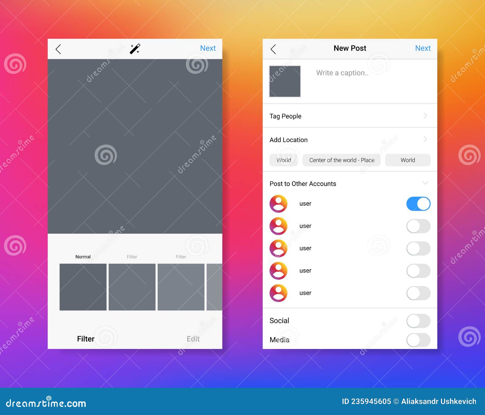 Screen Interface in Social Media Application Stock Vector ...