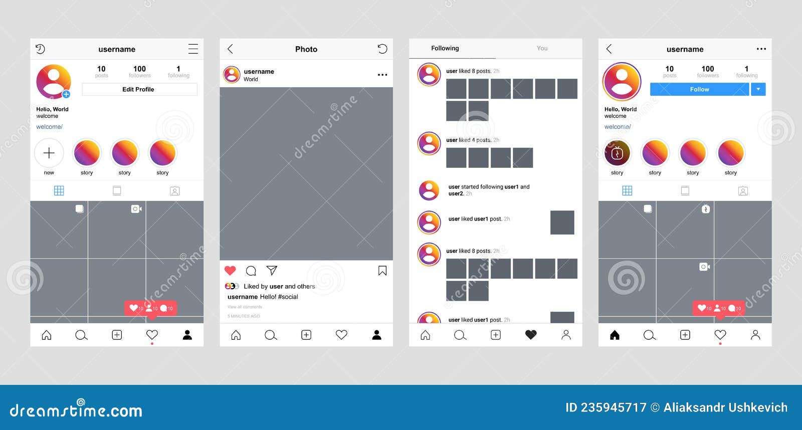 Screen Interface in Social Media Application Stock Vector ...