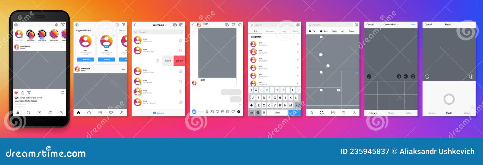 Screen Interface in Social Media Application Stock Vector ...