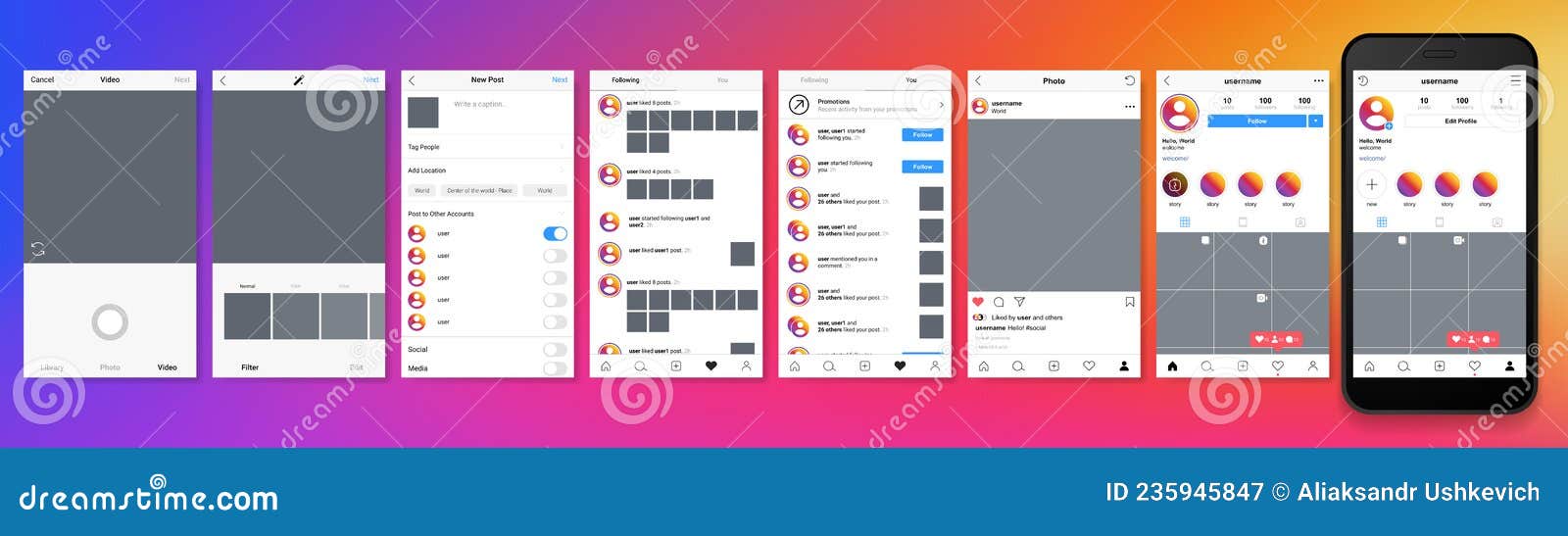 Screen Interface in Social Media Application Stock Vector ...