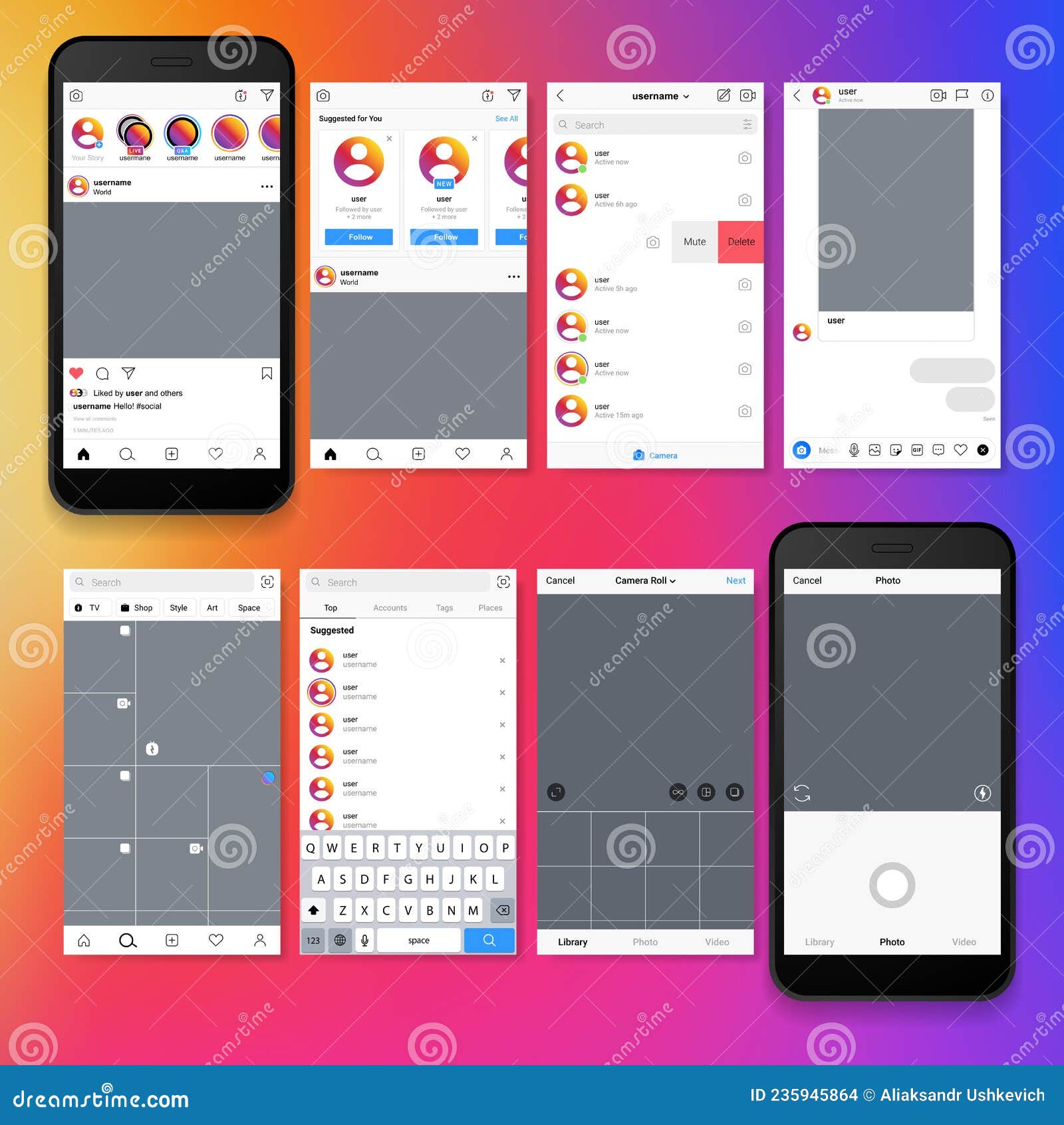 Screen Interface in Social Media Application Stock Vector ...