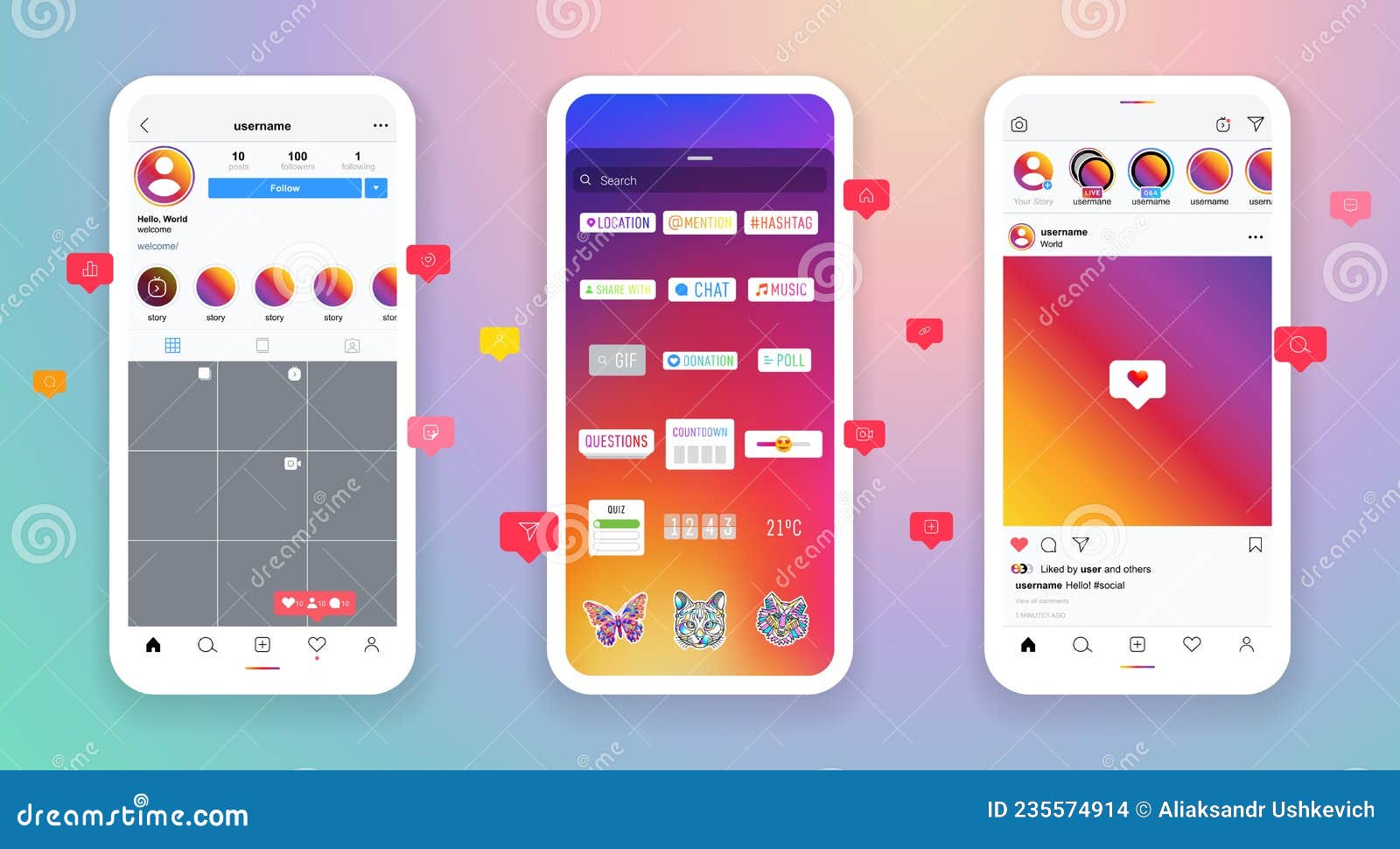 Screen Interface Social Media Application Stock Vector - Illustration ...