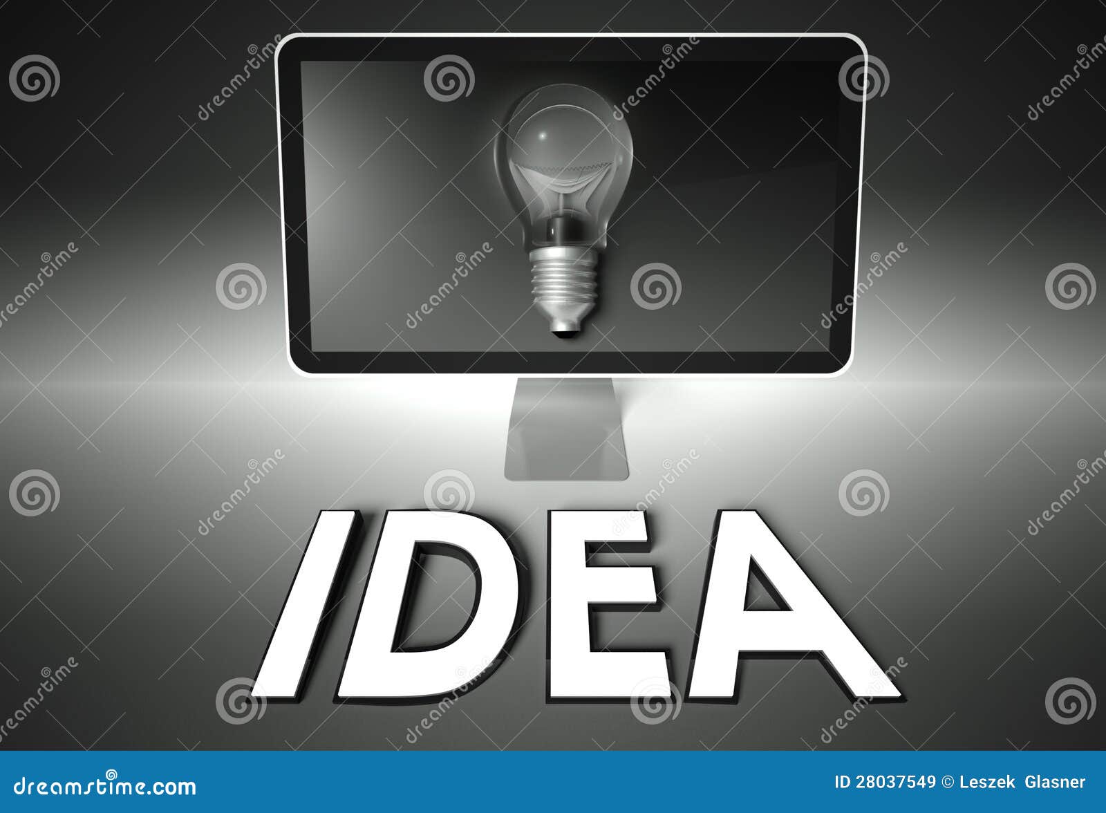 Screen and Light Bulb with Idea, Concept Stock Illustration ...