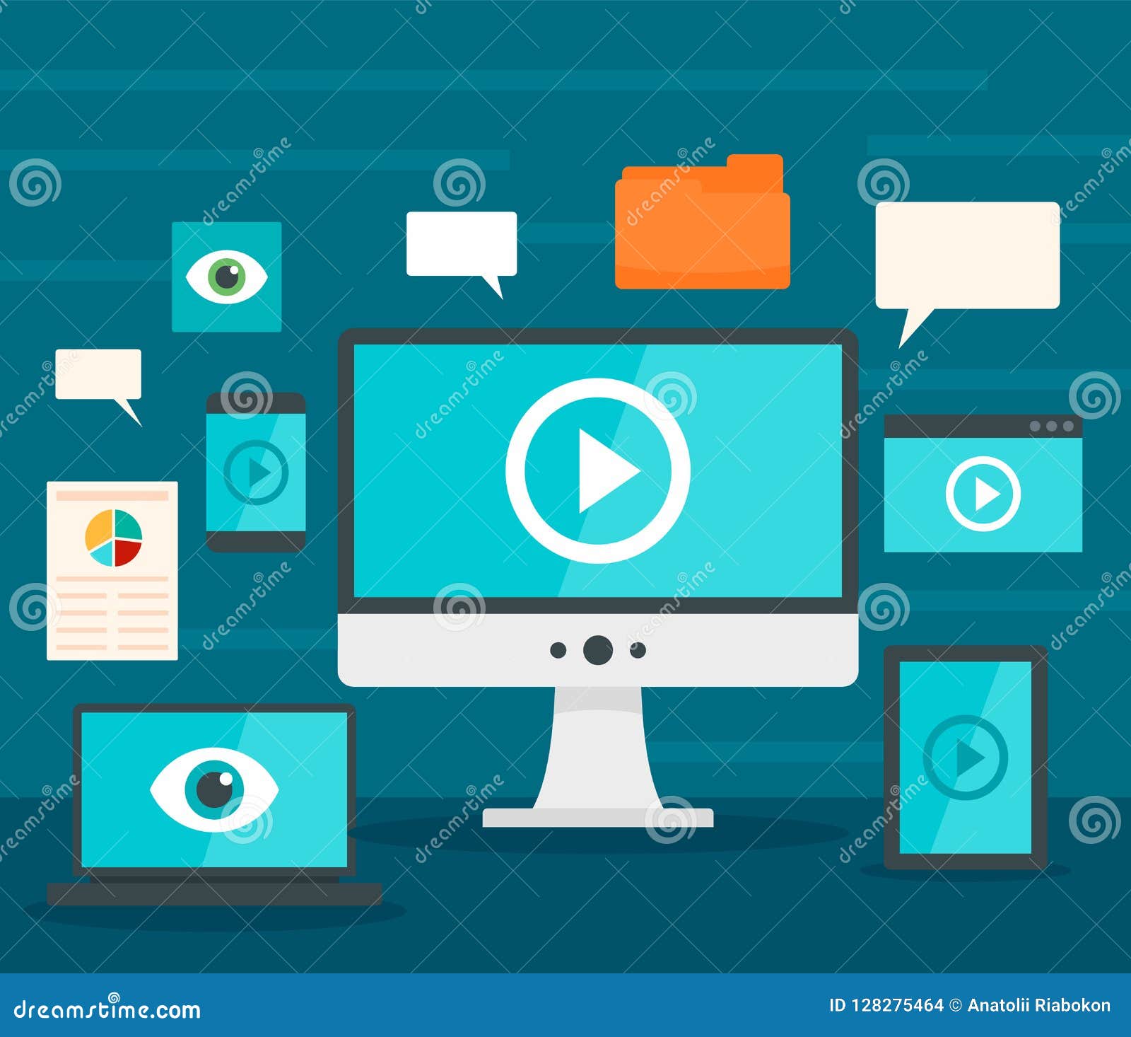 Screen Monitor Visualization Concept Background, Flat Style Stock ...