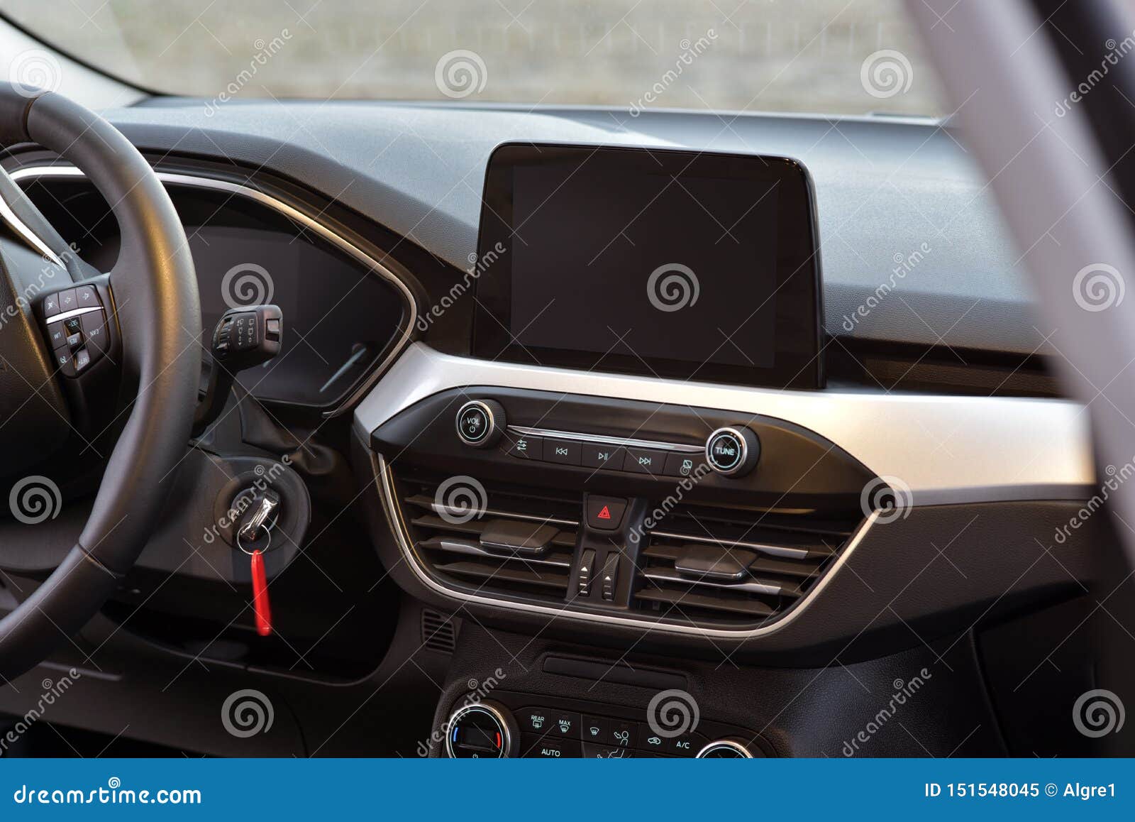 Screen Multimedia System on Dashboard in a Modern Car Stock Image ...