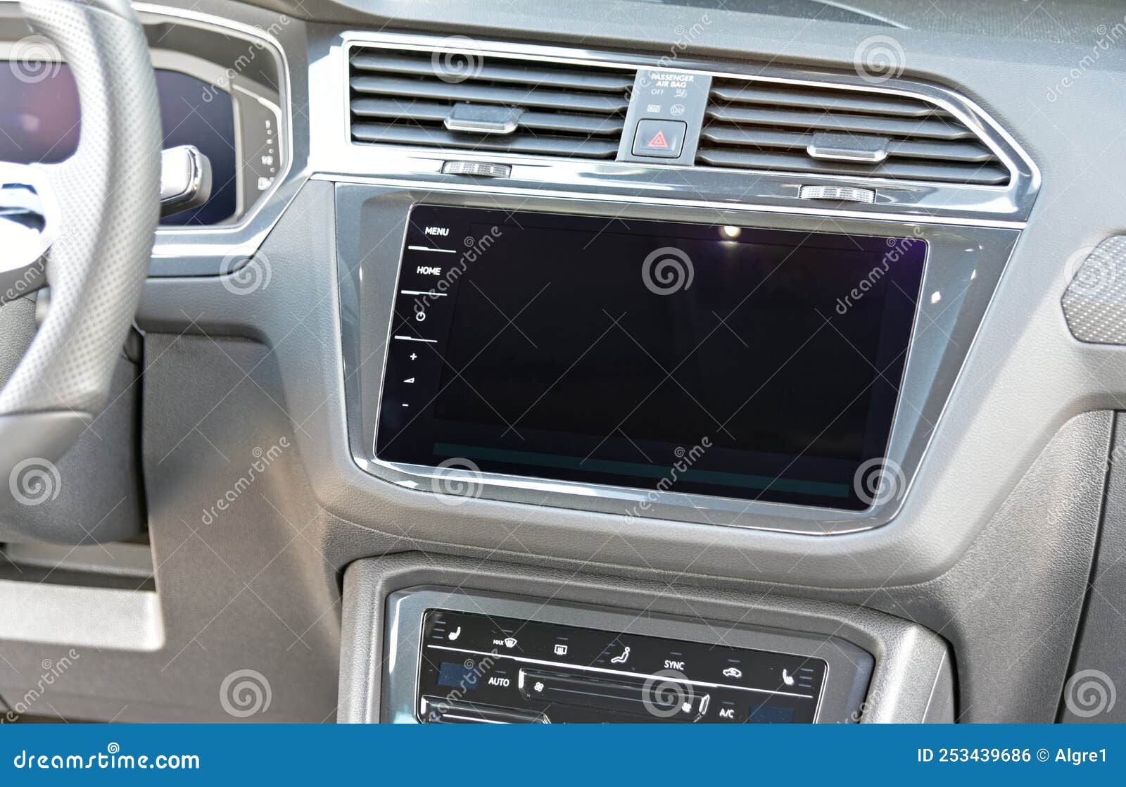 Screen Multimedia System on Dashboard in a Modern Car Stock Photo ...