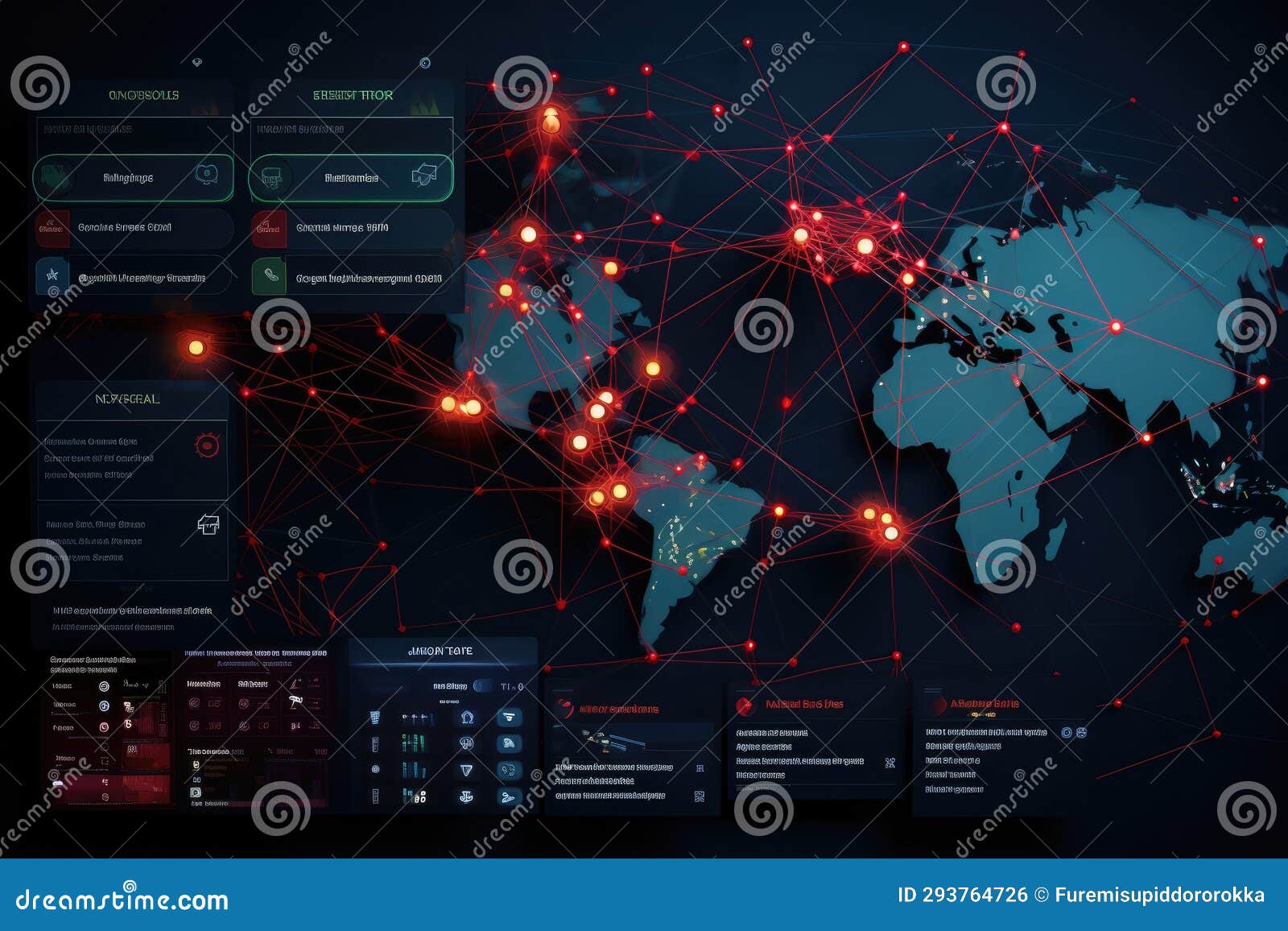 Screen with Network Topology and Threats Cyber Security Data Protection ...