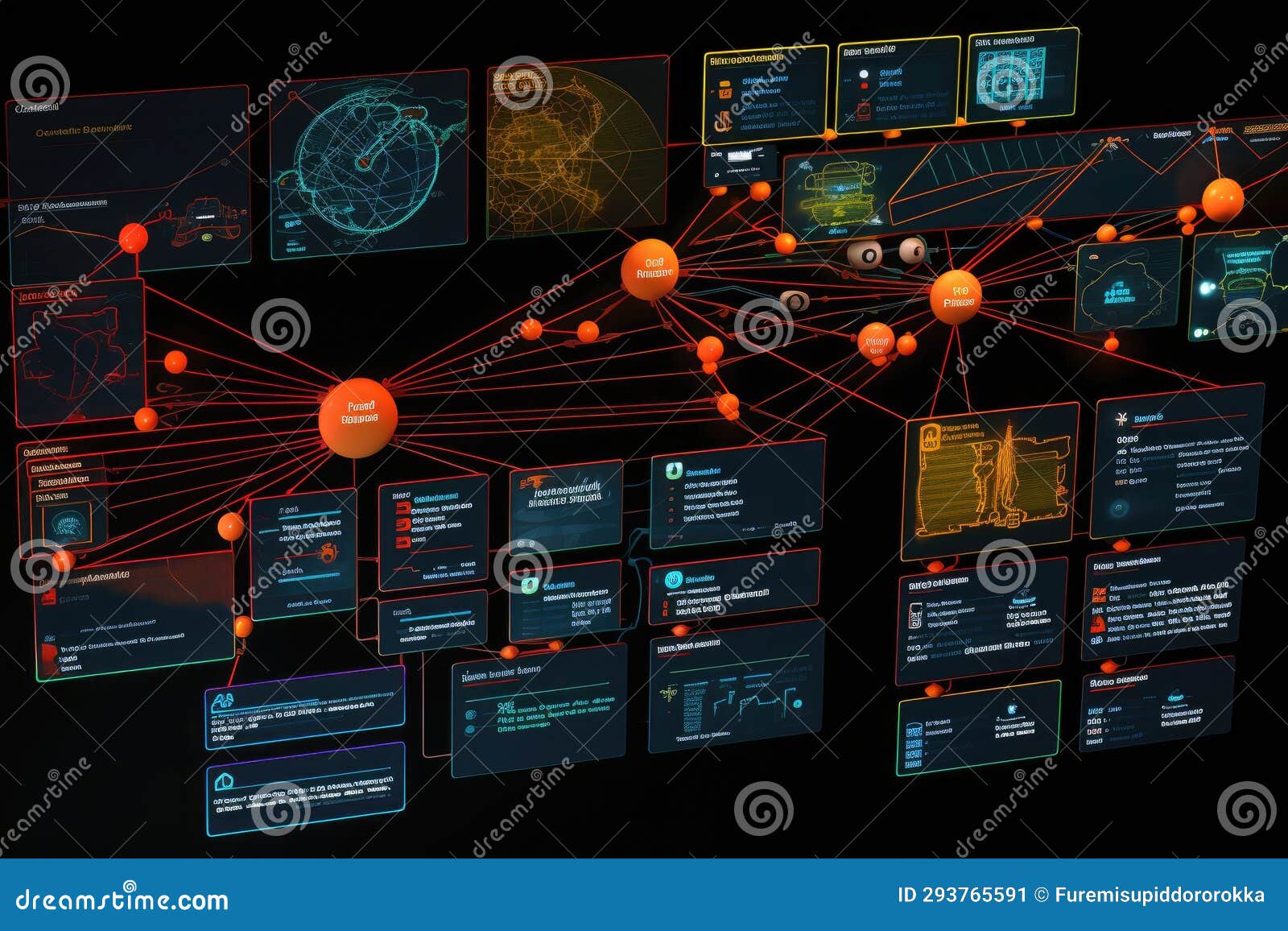 Screen with Network Topology and Threats Cyber Security Data Protection ...