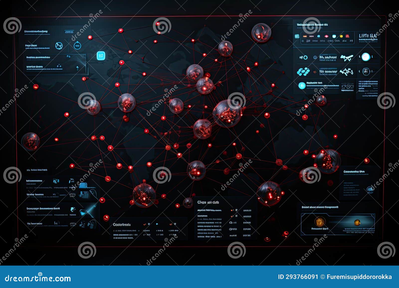Screen with Network Topology and Threats Cyber Security Data Protection ...