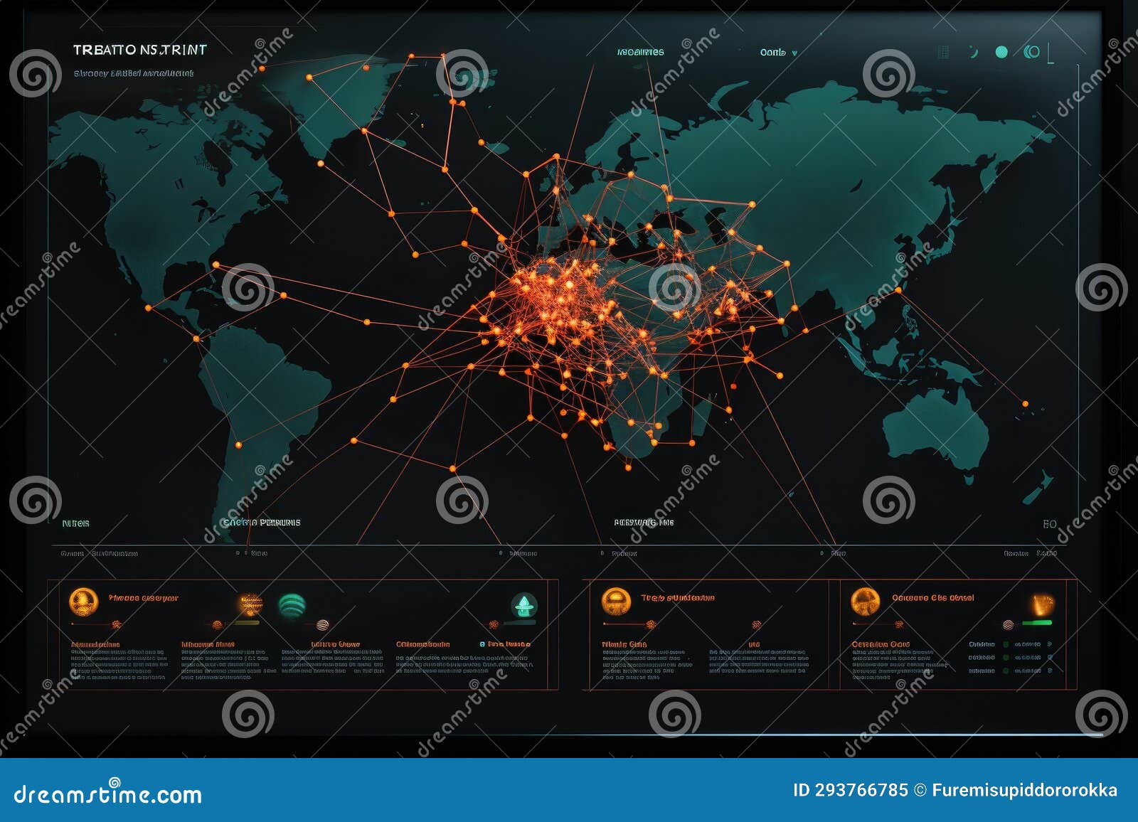 Screen with Network Topology and Threats Cyber Security Data Protection ...
