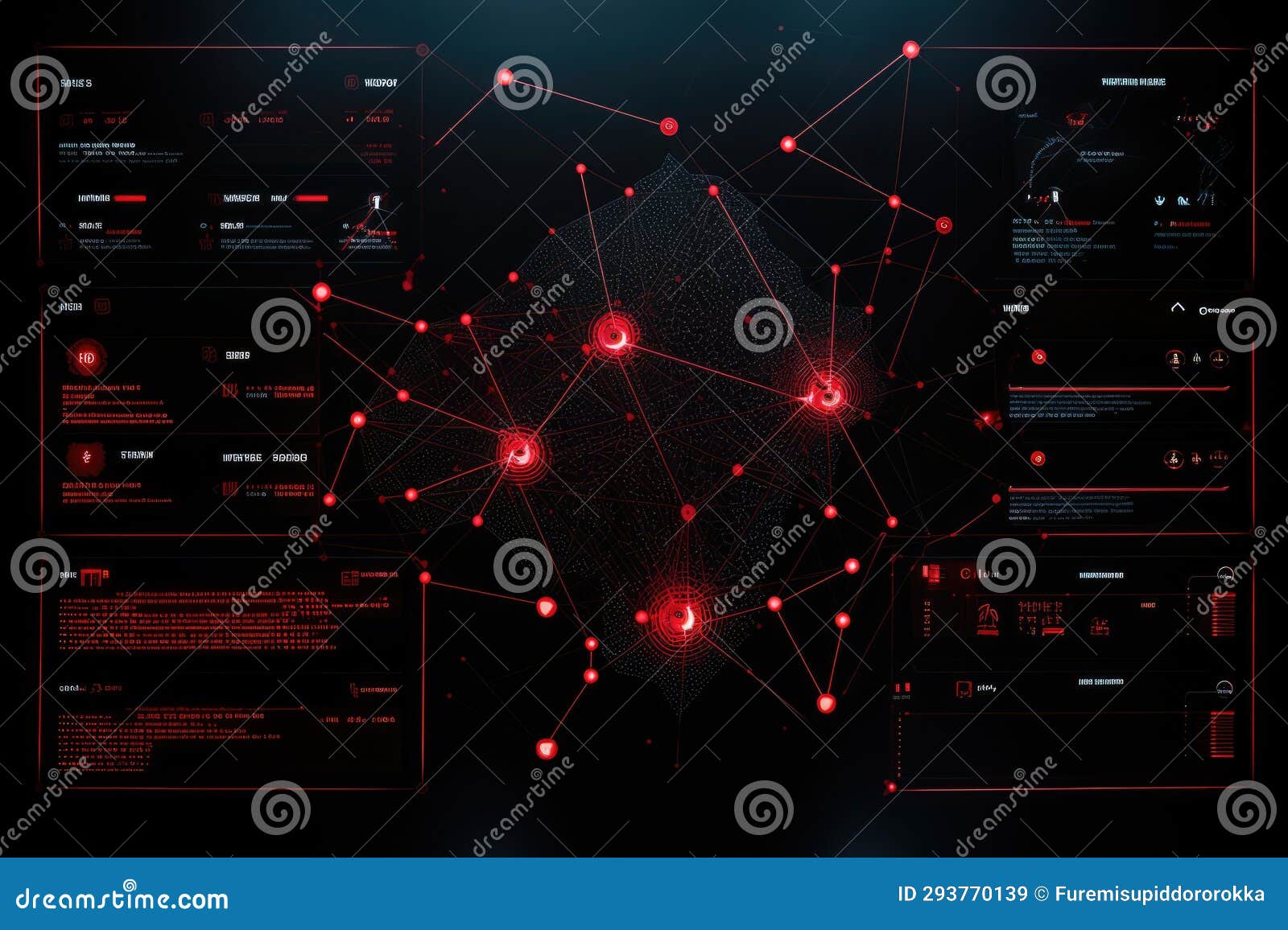 Screen with Network Topology and Threats Cyber Security Data Protection ...