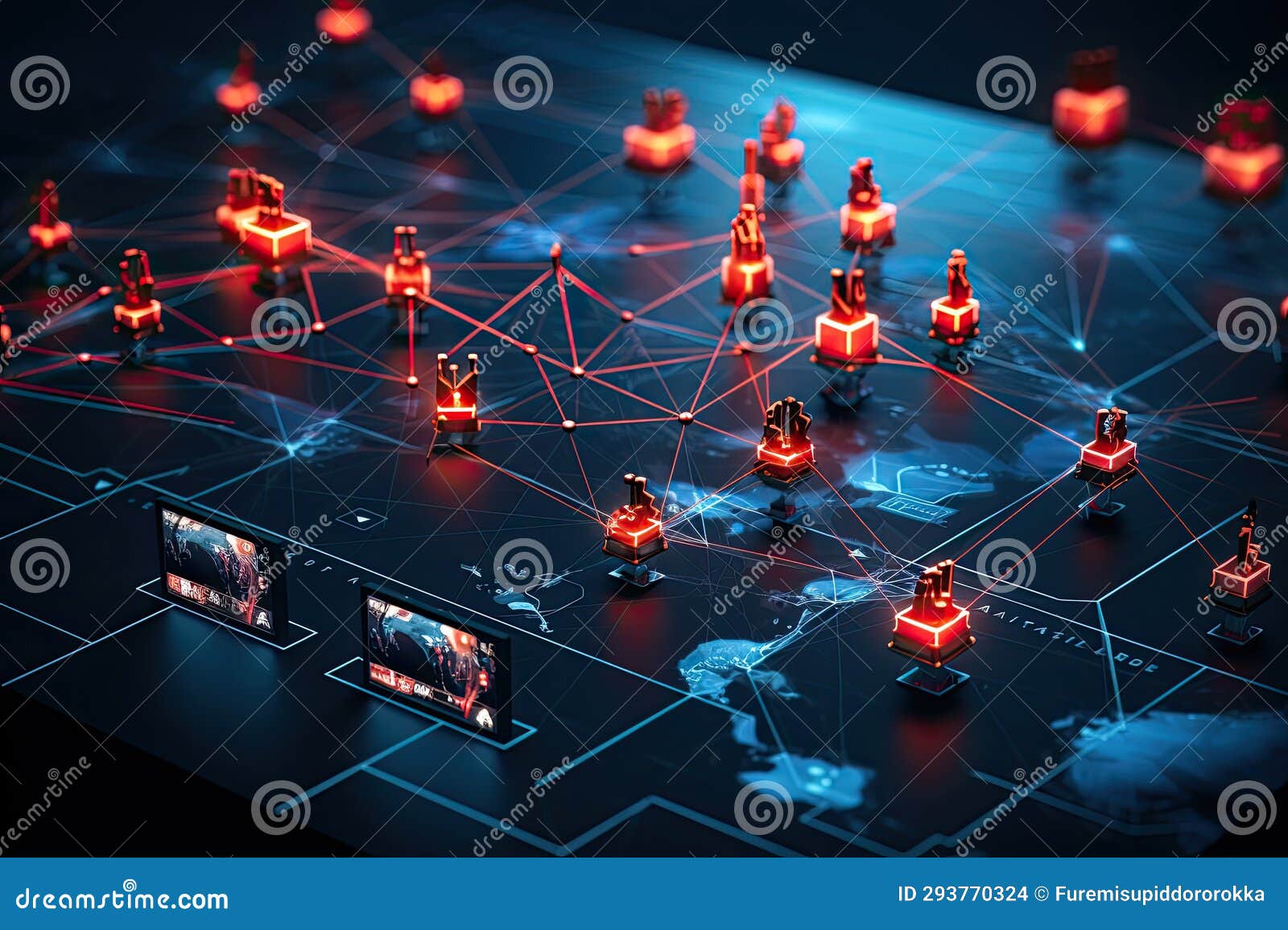 Screen with Network Topology and Threats Cyber Security Data Protection ...